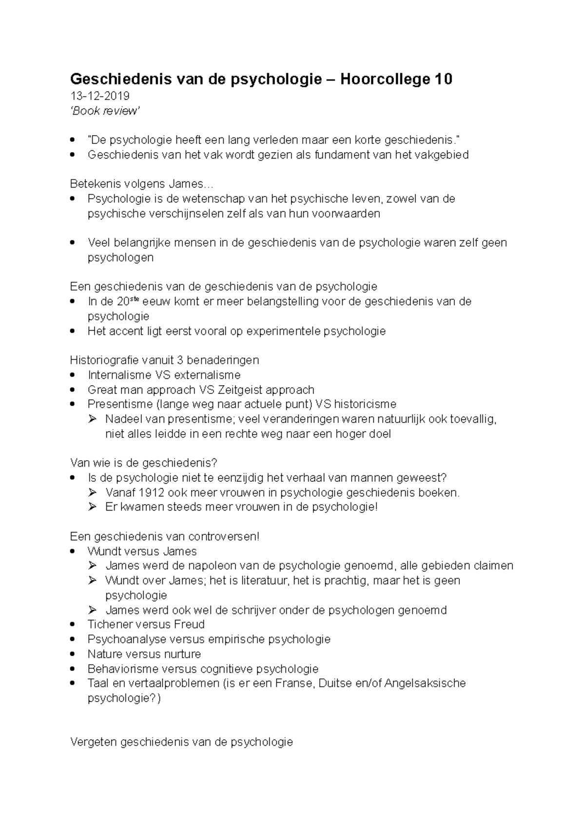 Hoorcollege 10 Aantekeningen Geschiedenis Van De Psychologie