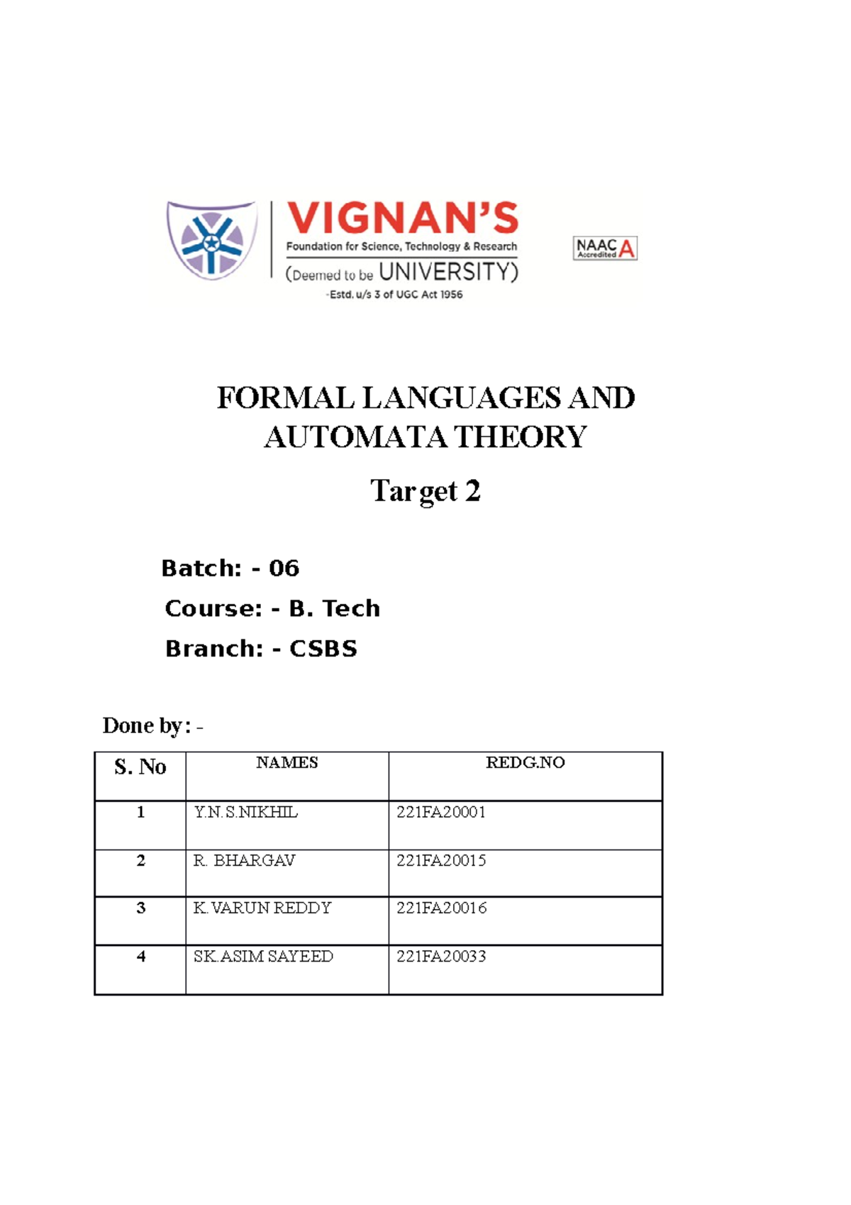 FLAT T2 Document - assignment - FORMAL LANGUAGES AND AUTOMATA THEORY ...