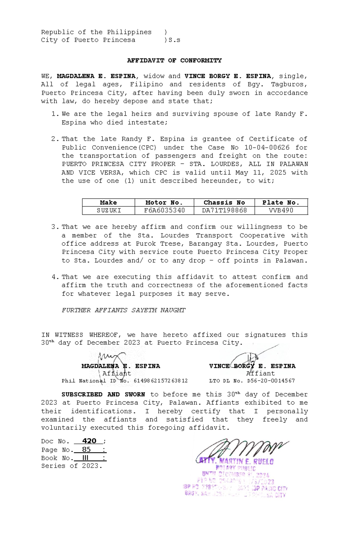 Affidavit OF conformity (Autosaved) - Republic of the Philippines ...