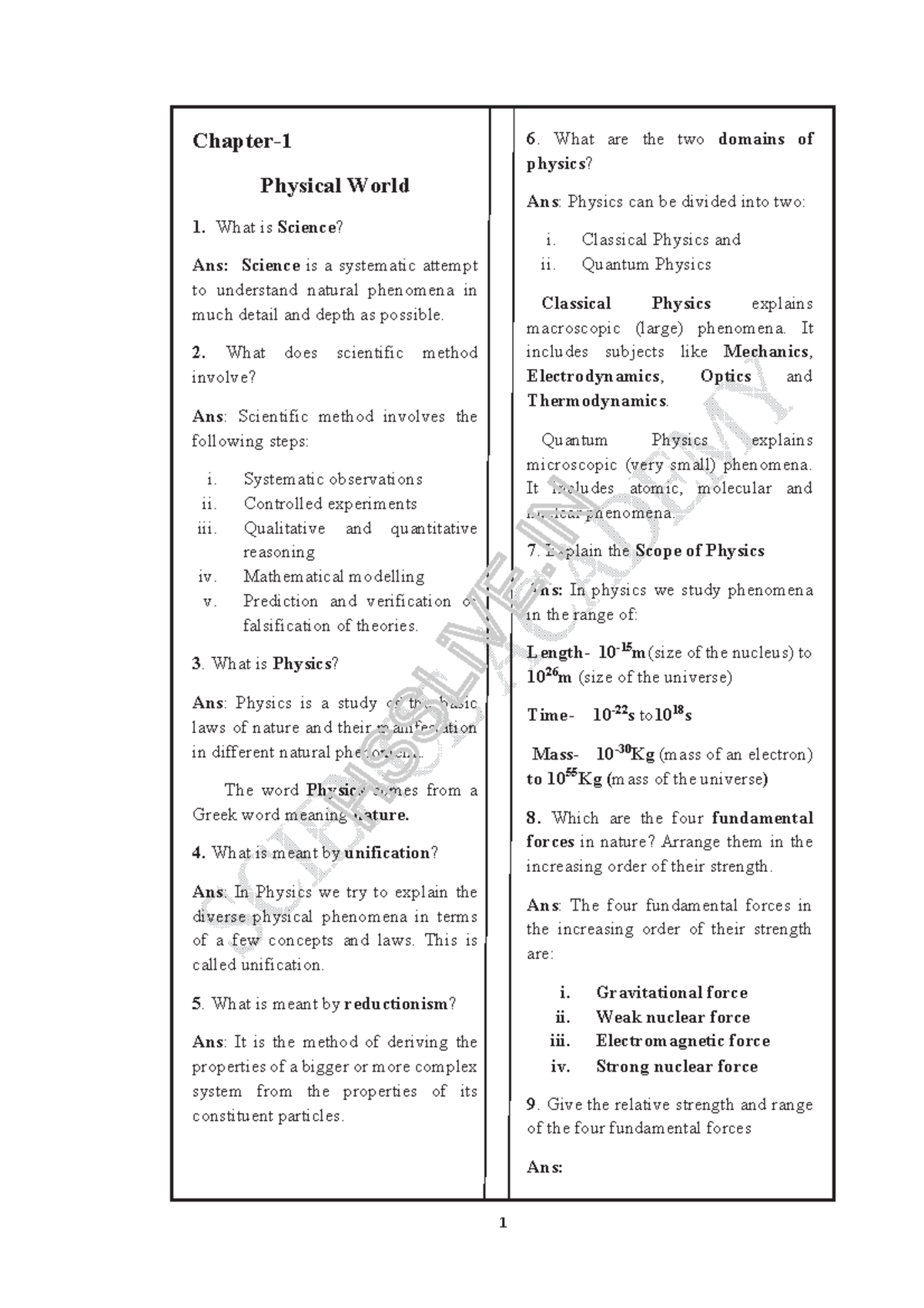 XI-ch 1 physics-Physical World - ϭ &KDSWHU 3K\VLFDO :RUOG - Studocu