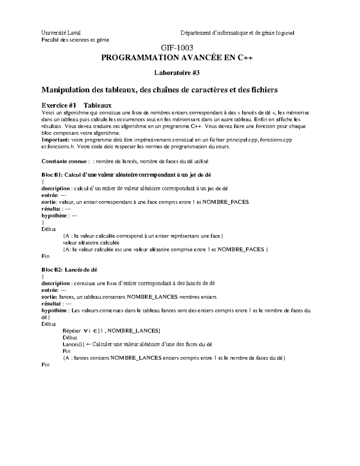 Labo3 - Le laboratoire de la semaine 3 - Université Laval Département d’informatique et de génie ...