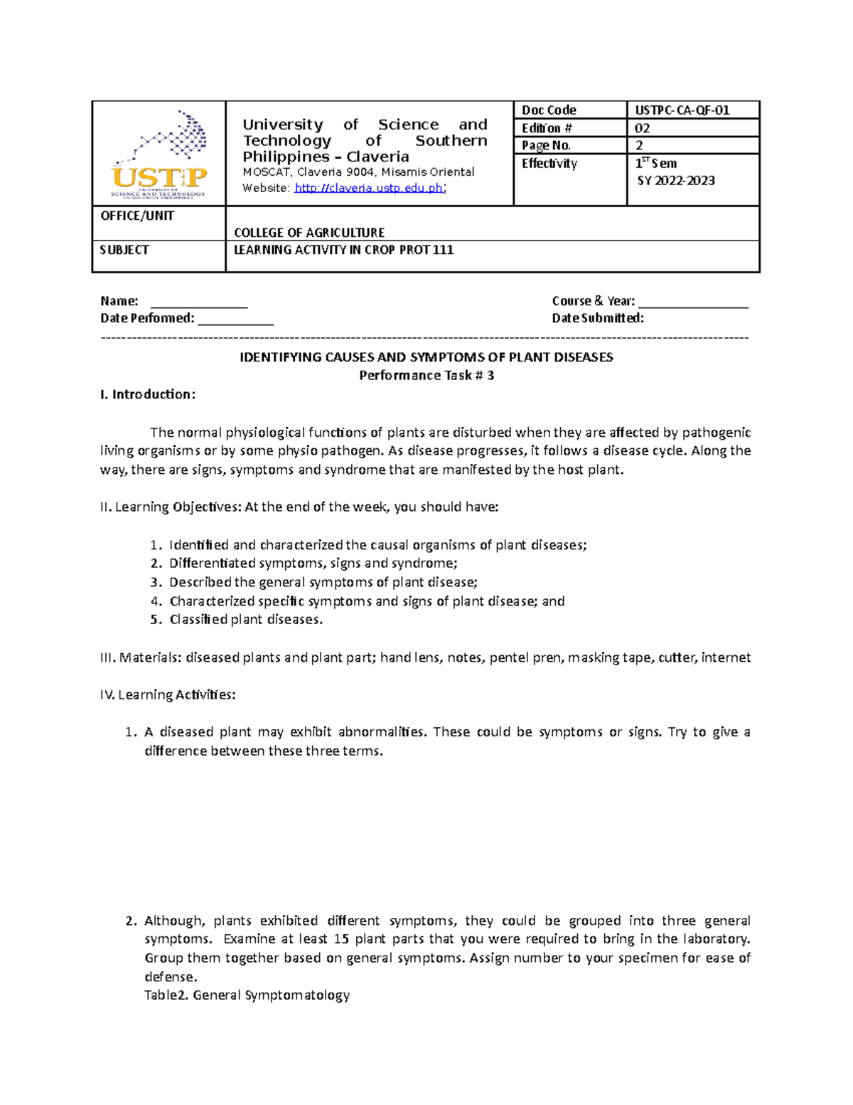 Laboratory 3 - This will give you ideas on performance tasks that you ...