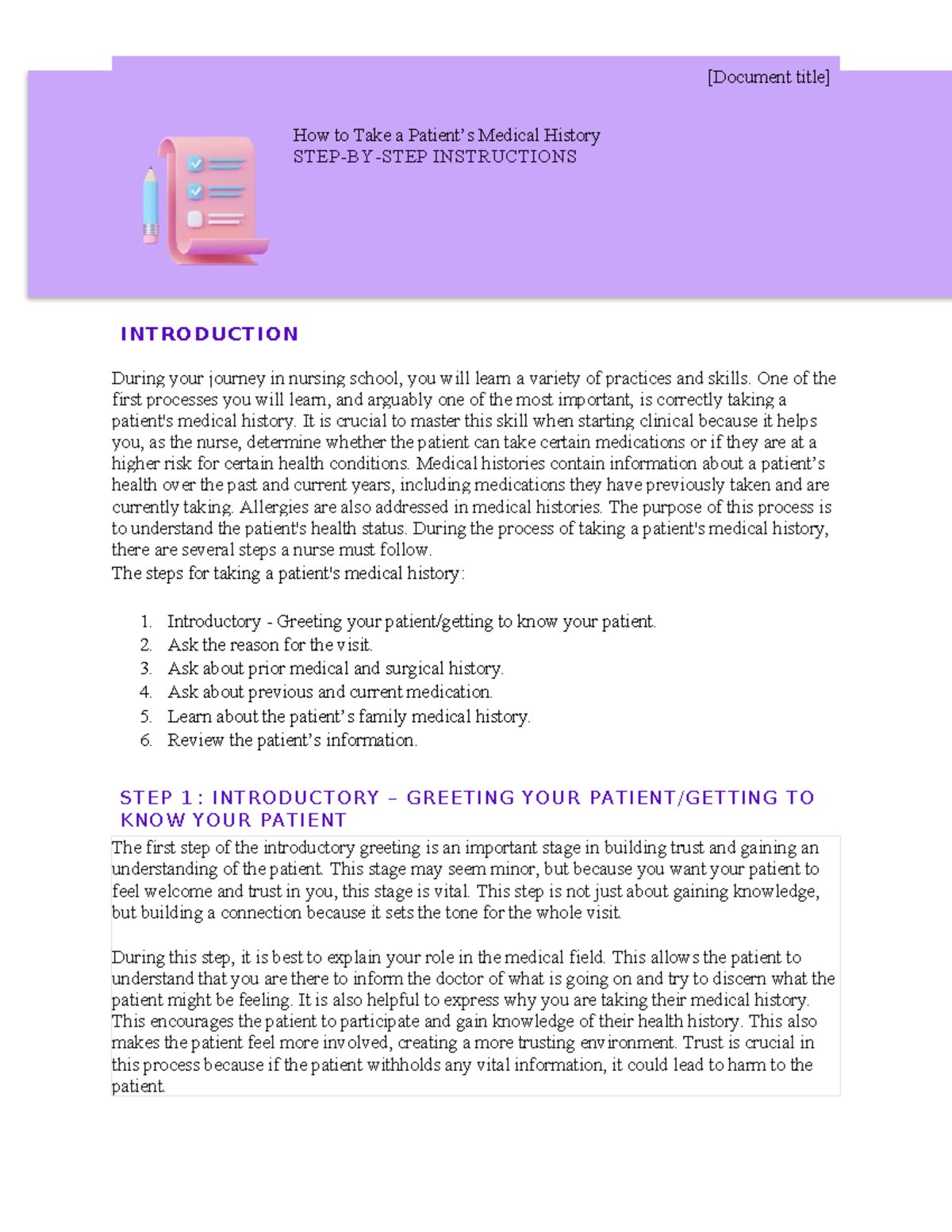 How to take a Patient's Medical History (1) - [Document title] How to ...