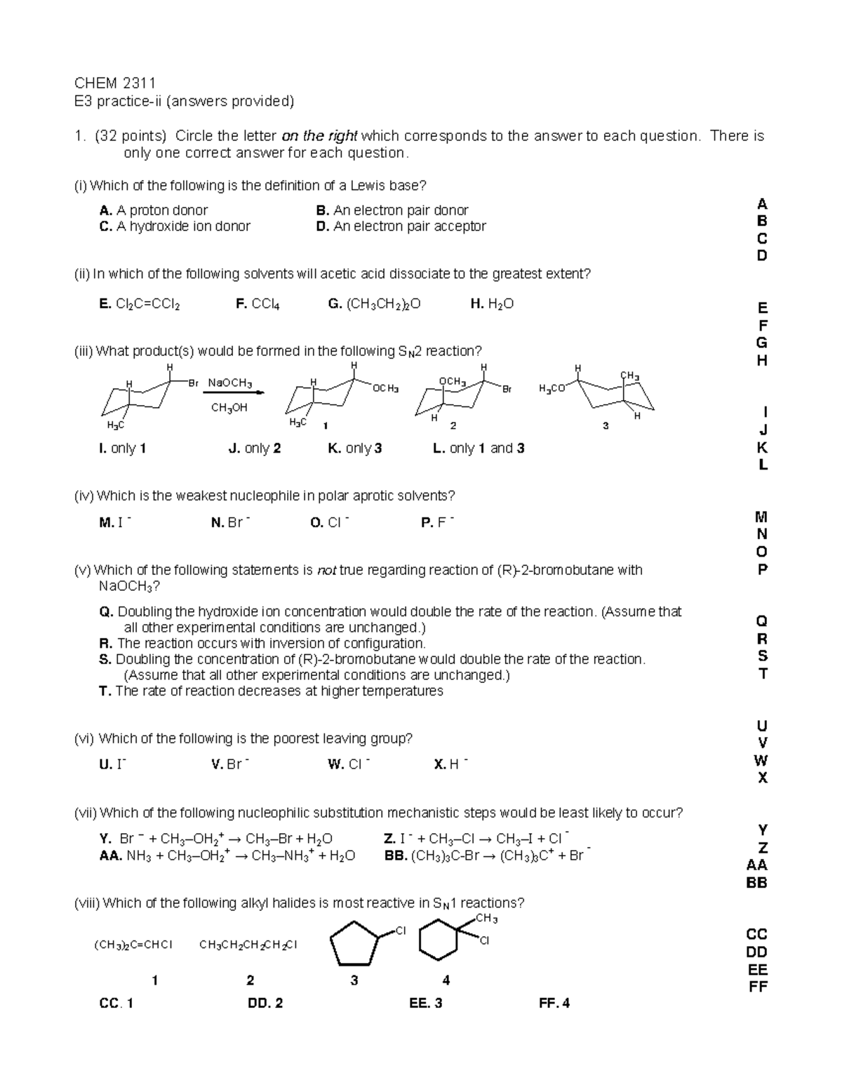 Practice Exam 3 B - CHEM 2311 E3 practice-ii (answers provided) 1. (32 ...