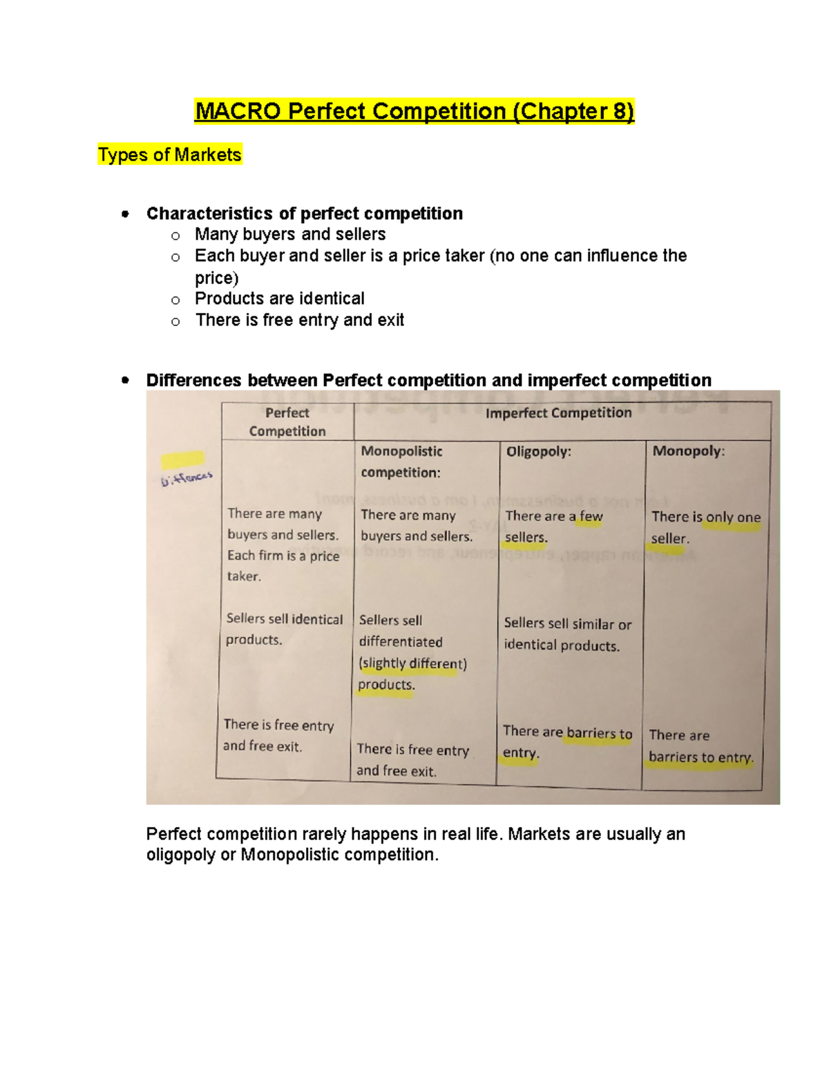 Perfect Competition Characteristics and Profit Maximization - Studocu