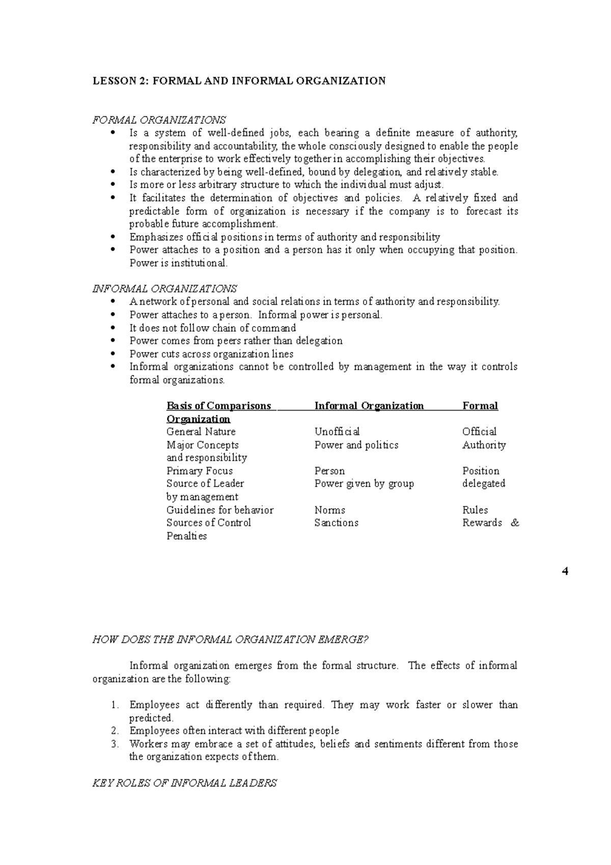 Lesson 2 Formal and Informal Organization notes - LESSON 2: FORMAL AND ...