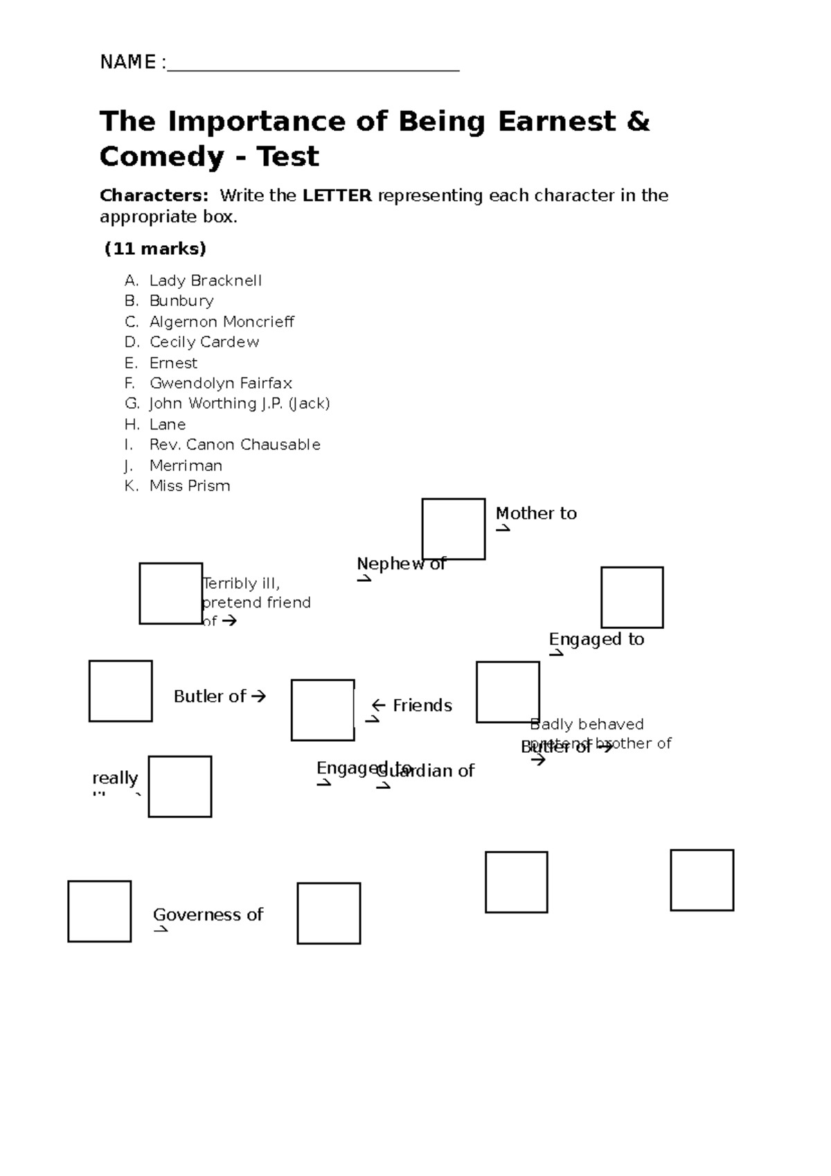 The Importance of Being Earnest and Comedy test - Studocu