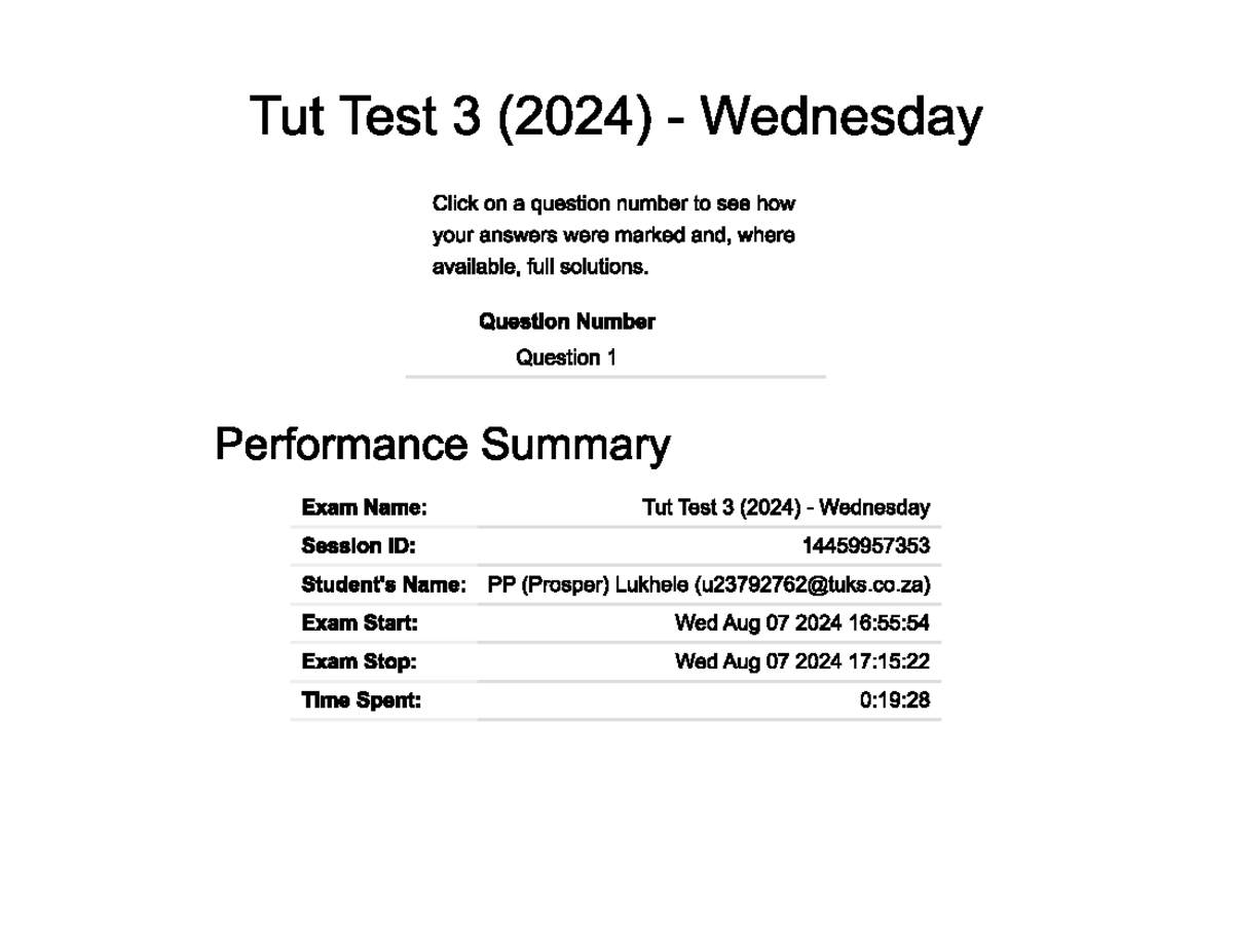 TUT 03 - tut question - Tut Test 3 (2024) Wednesday Click on a question ...