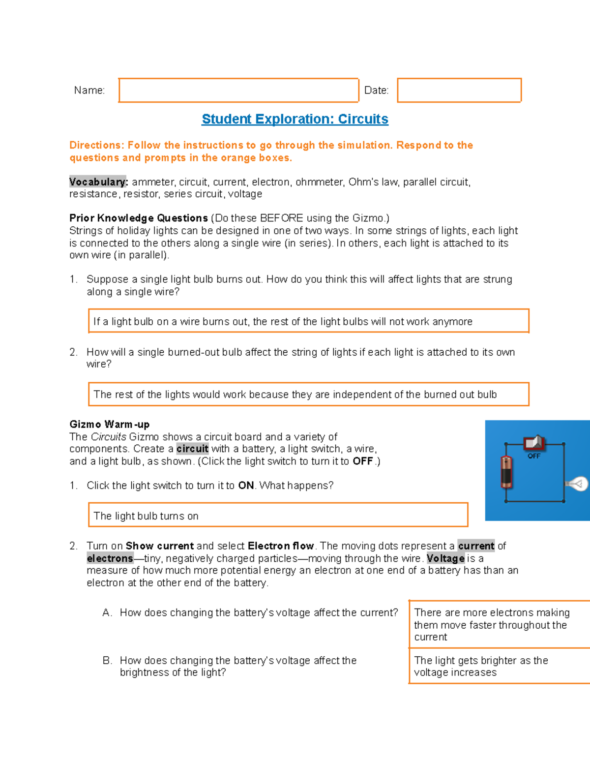 Copy - Gizmo Ohms Law - 7161782 - Name: Date: Student Exploration ...
