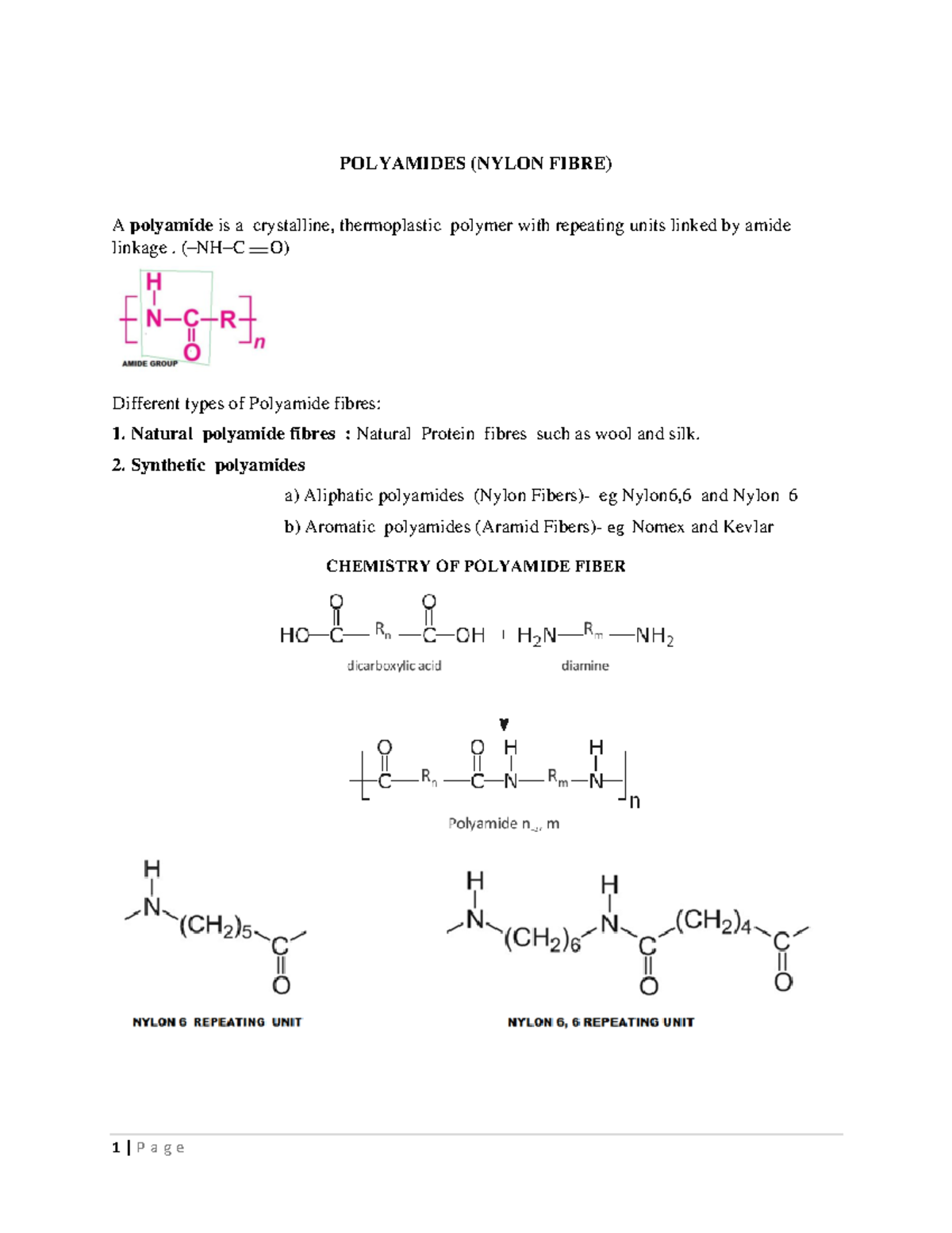 Mod2 Nylon & polyester - POLYAMIDES (NYLON FIBRE) A polyamide is a ...