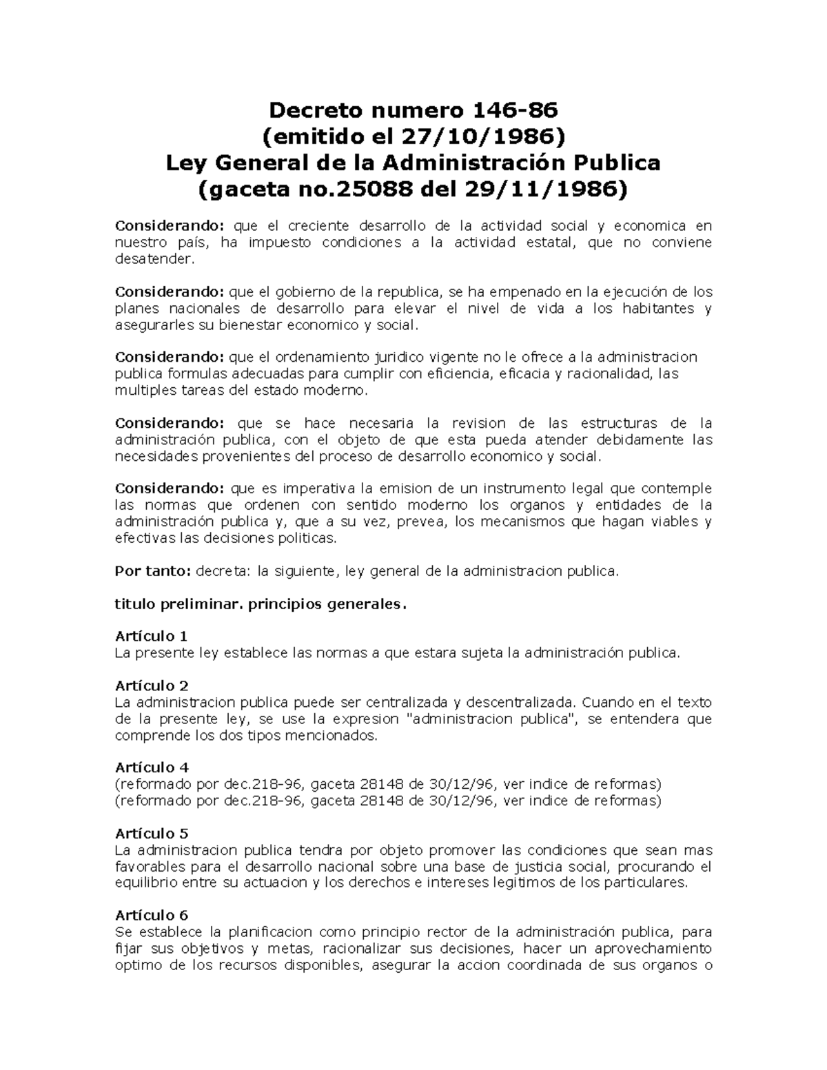 Ley de La Administración Publica - Decreto numero 146- (emitido el 27 ...