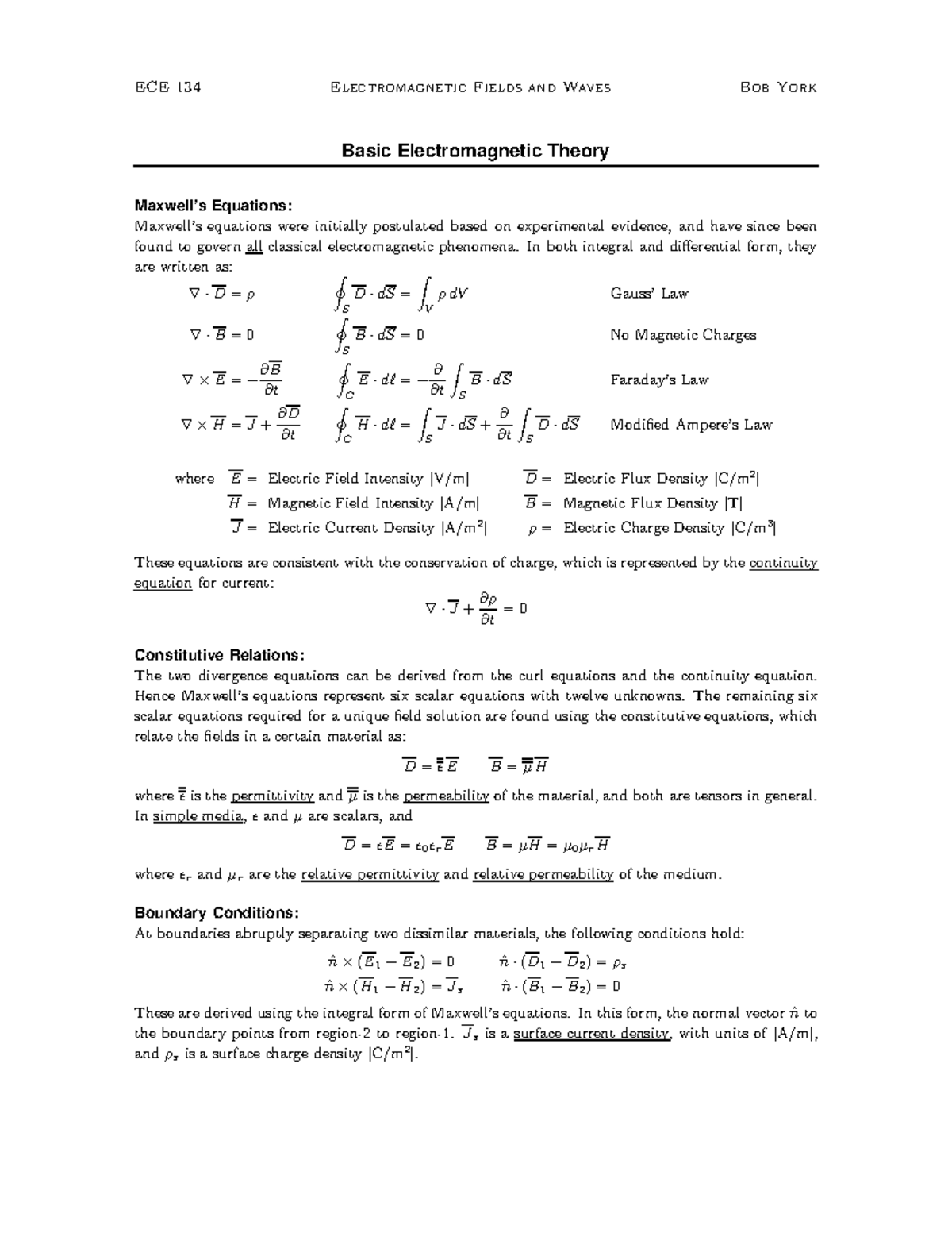 Chapter 10-Summary - Summary of whole electromagnetic theory- Important ...