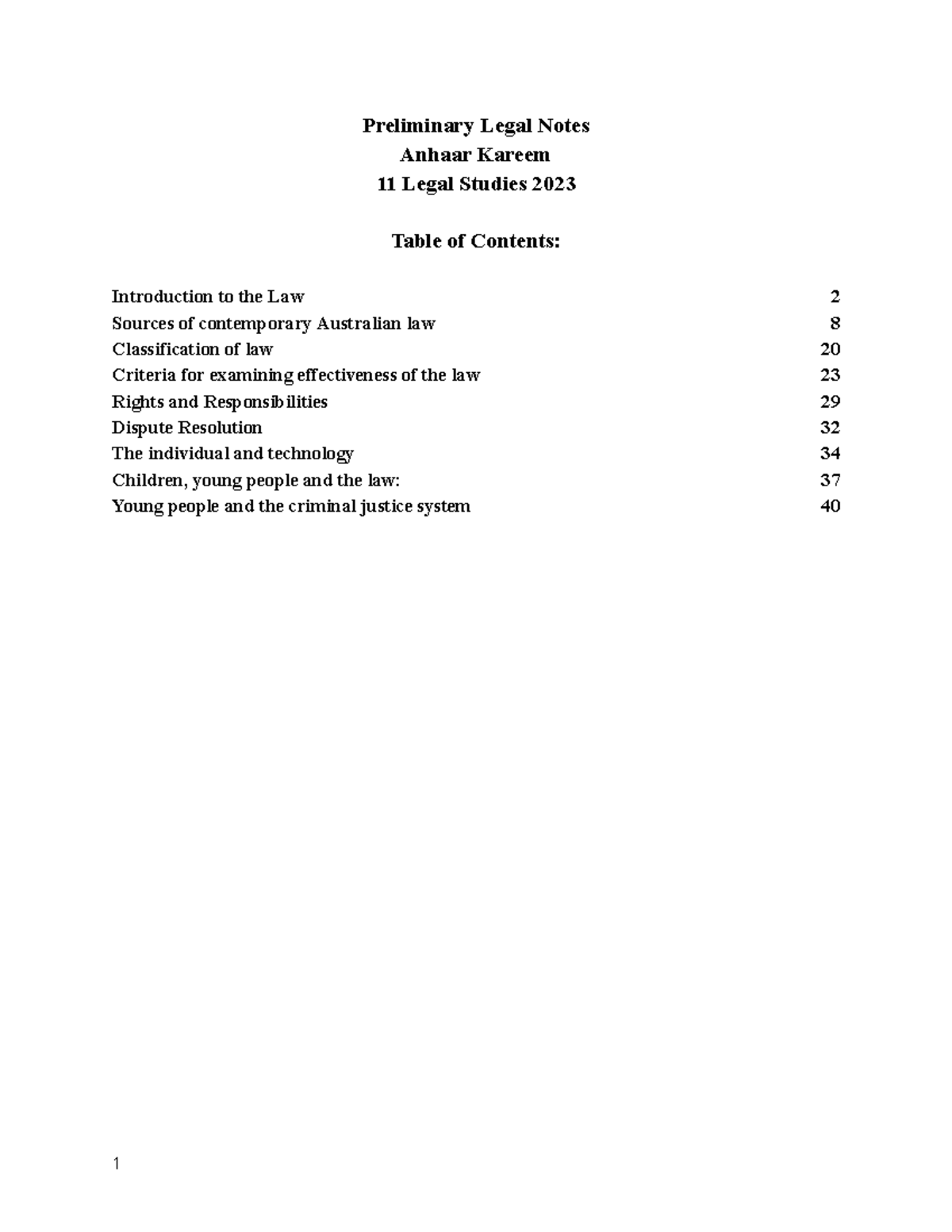 Prelim legal notes - Preliminary Legal Notes 11 Legal Studies Anhaar ...