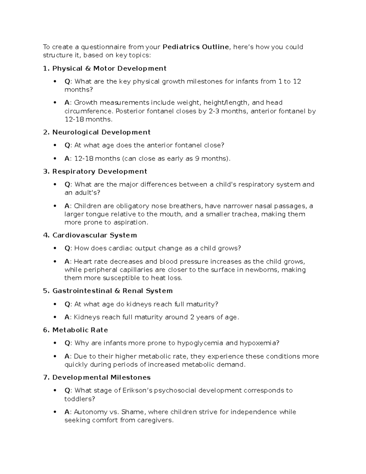 Pediatric Questions - To create a questionnaire from your Pediatrics ...