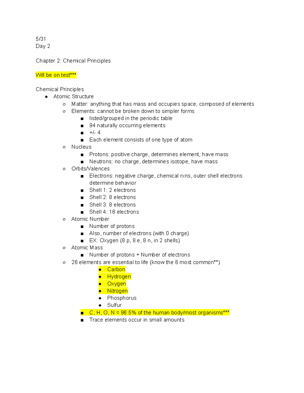 Chapter 2 Notes - 5/ Day 2 Chapter 2: Chemical Principles Will be on ...