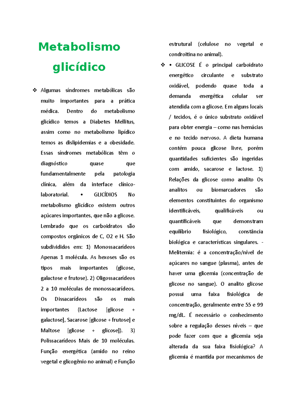 Metabolismo glicídico - Warning: TT: more functions defined than expected Metabolismo glicídico ...