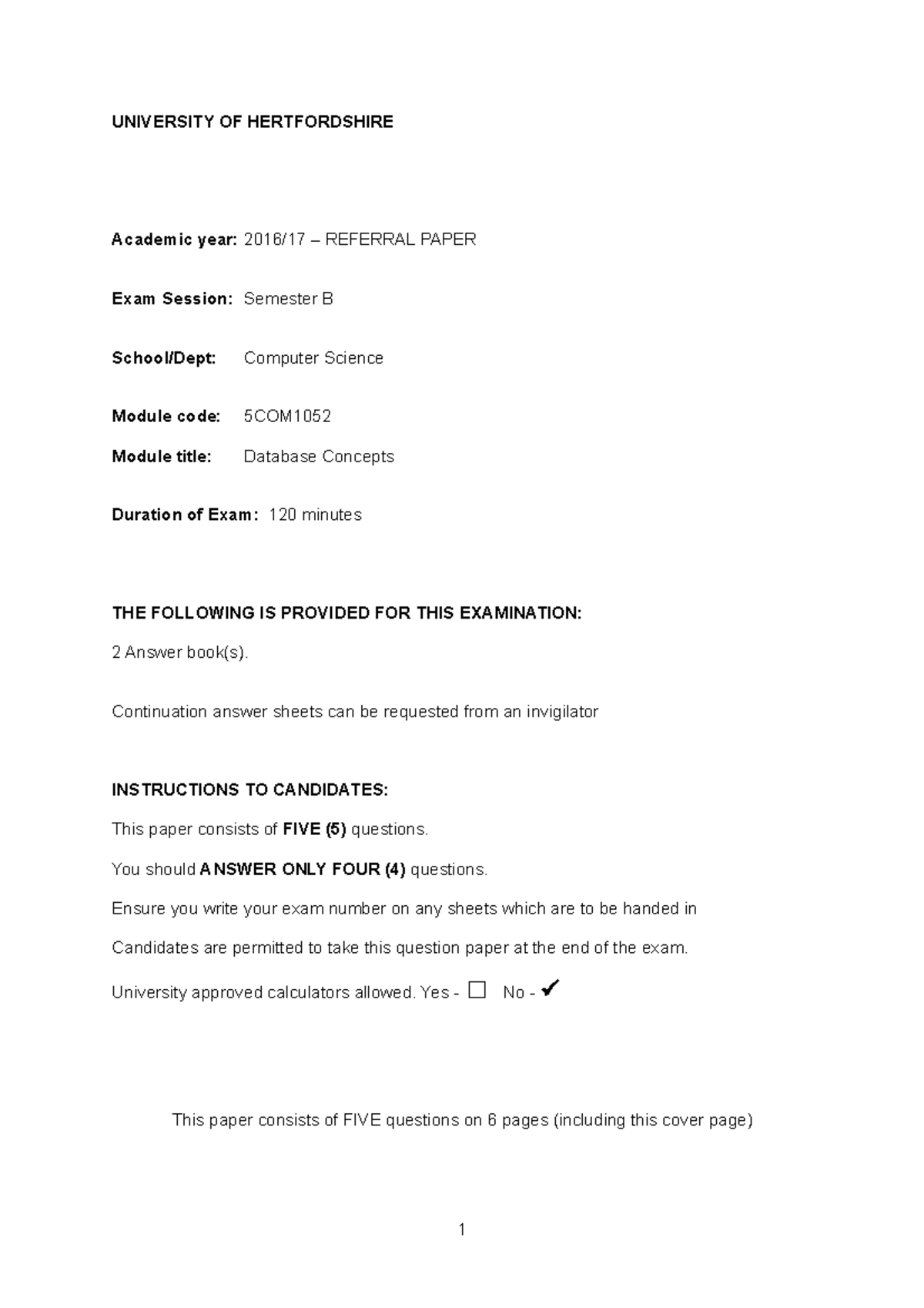 5COM1052 Referral Paper 2016-7 - UNIVERSITY OF HERTFORDSHIRE Academic ...
