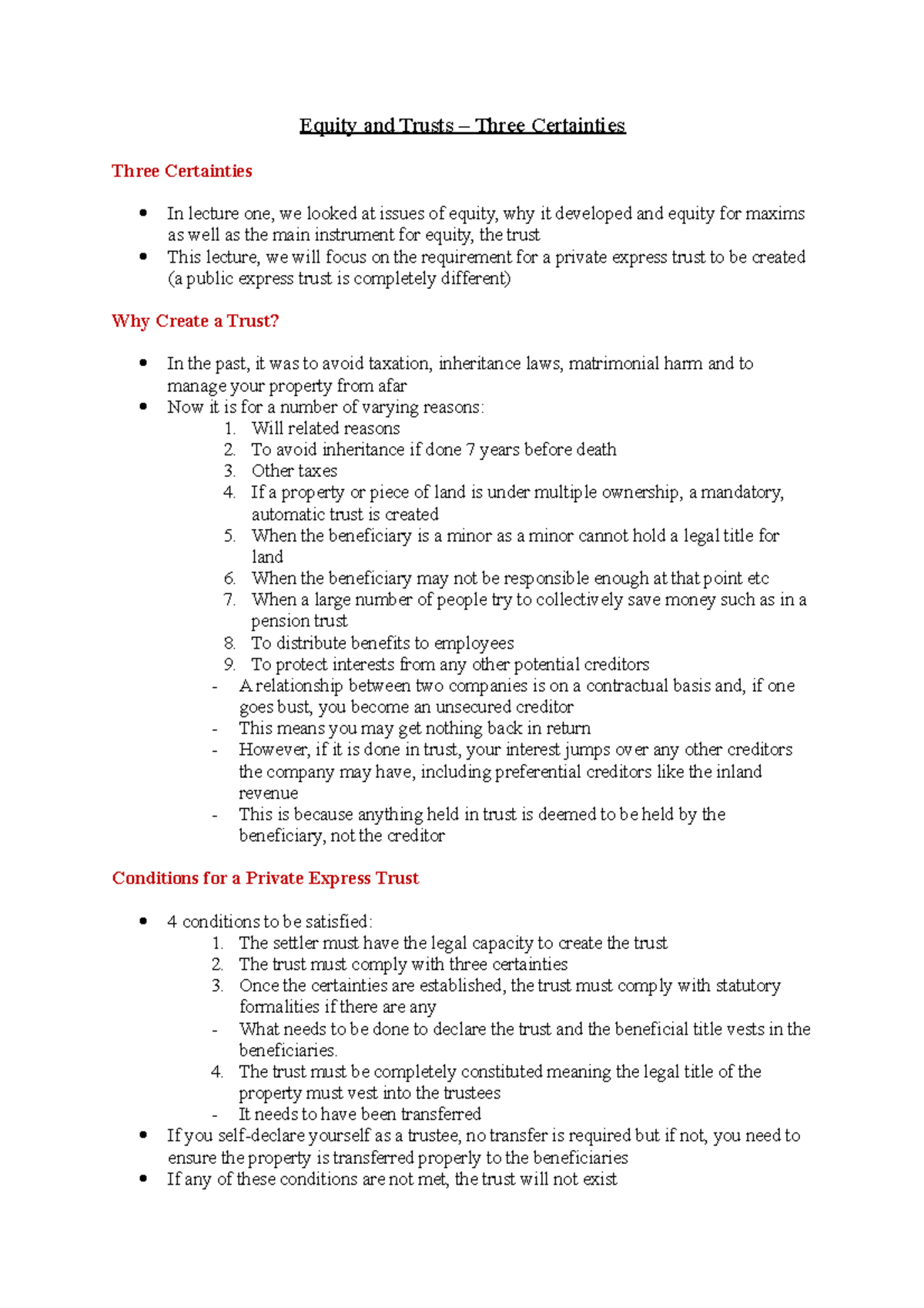 Equity and Trusts - Three Certainties - Equity and Trusts – Three ...