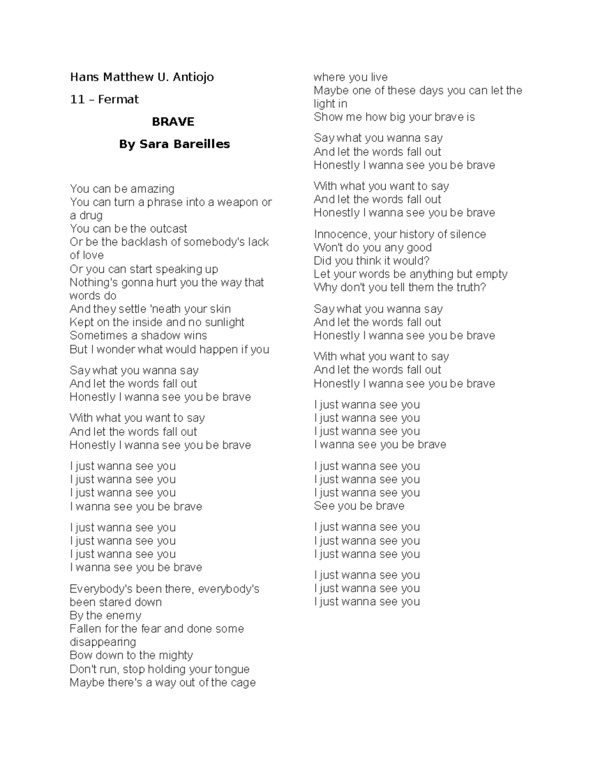 Brave Project - Song description - Hans Matthew U. Antiojo 11 – Fermat ...