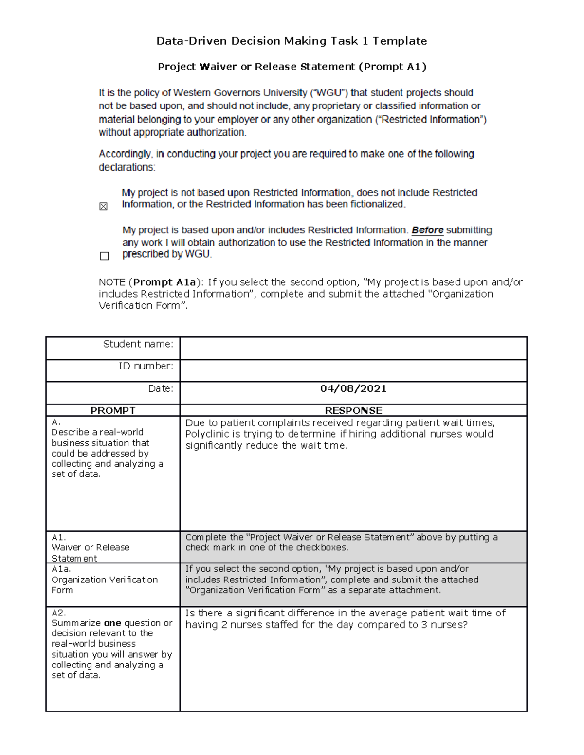 Data-Driven Decision Making Task 1 Template - Data-Driven Decision ...
