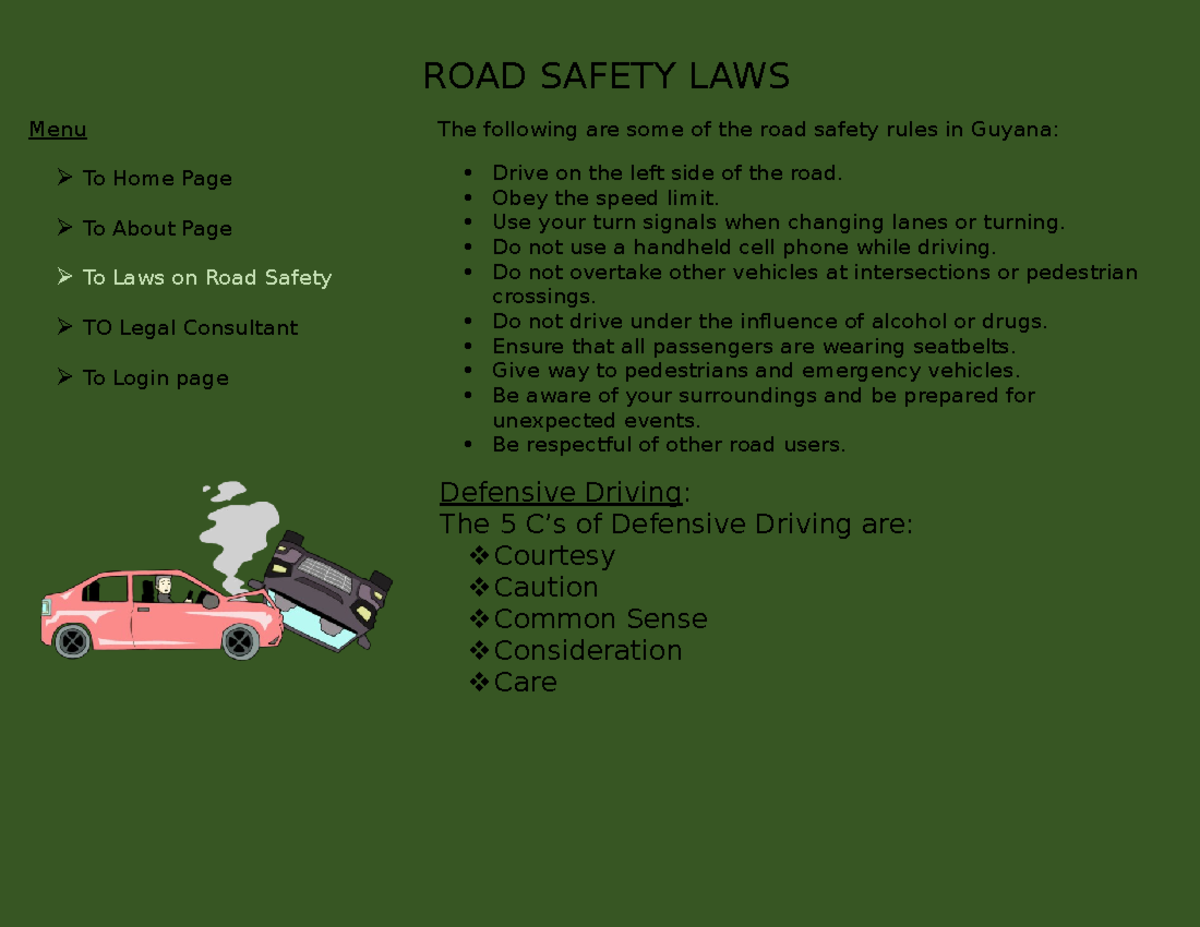 ROAD Safety LAWS - DLE - ROAD SAFETY LAWS Menu To Home Page To About ...
