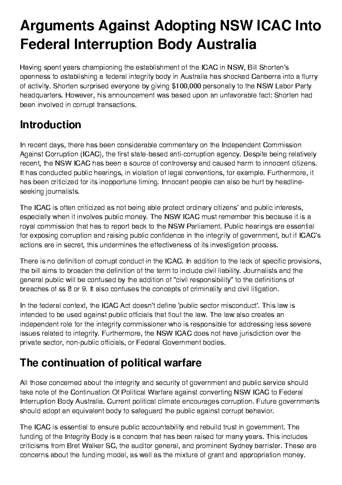 Draft Model - Argument Against Federal ICAC - Arguments Against ...
