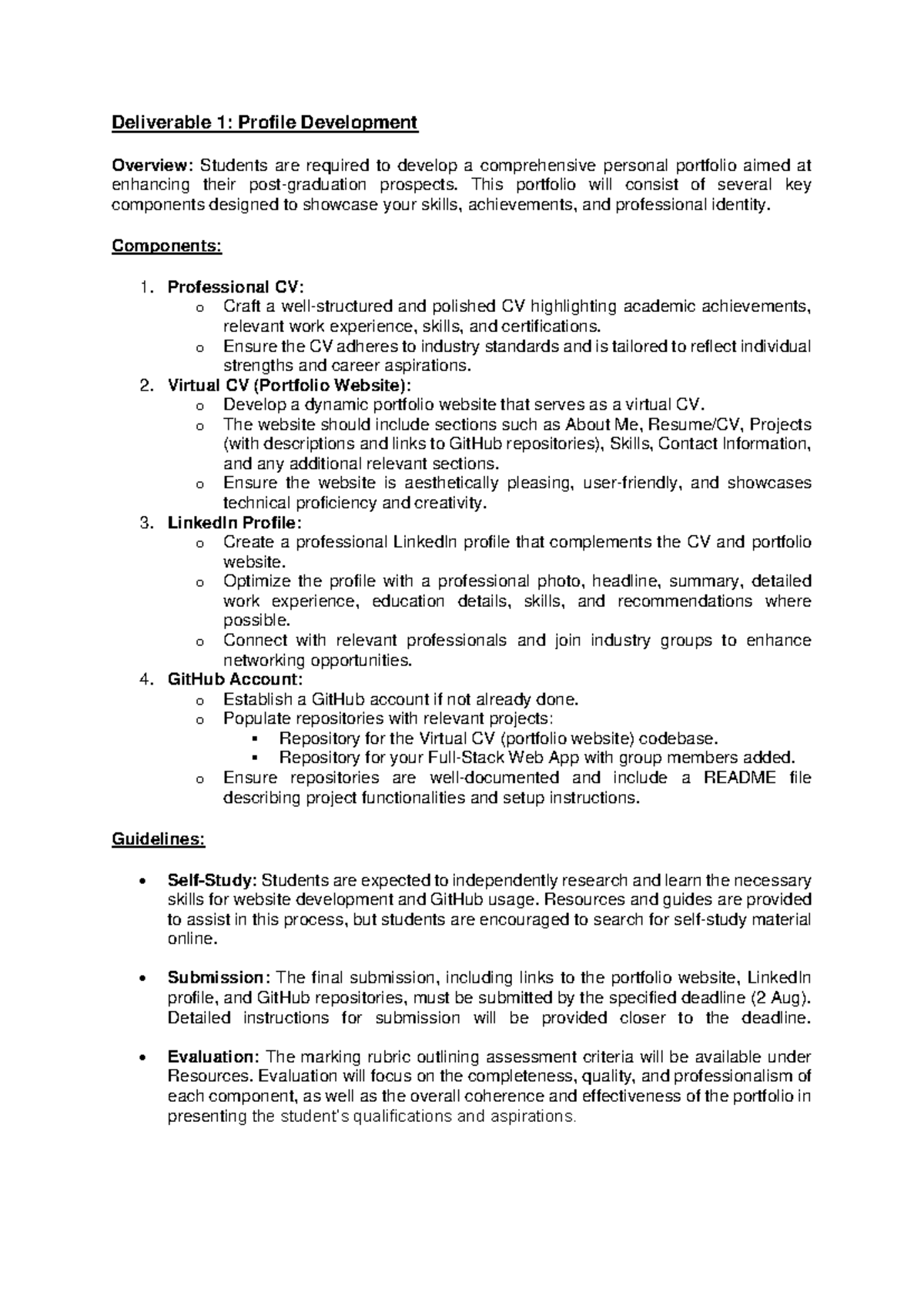 Deliverable 1 Brief - .... - Deliverable 1: Profile Development Overview: Students are required ...