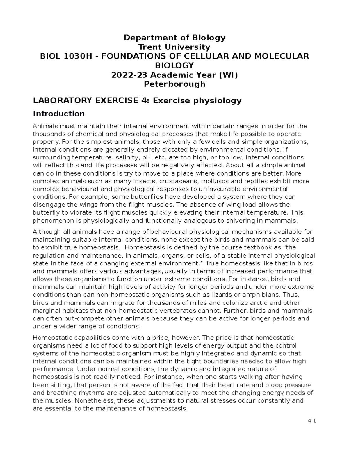 Ex phys lab 1030 - 2023 Final - Department of Biology Trent University ...