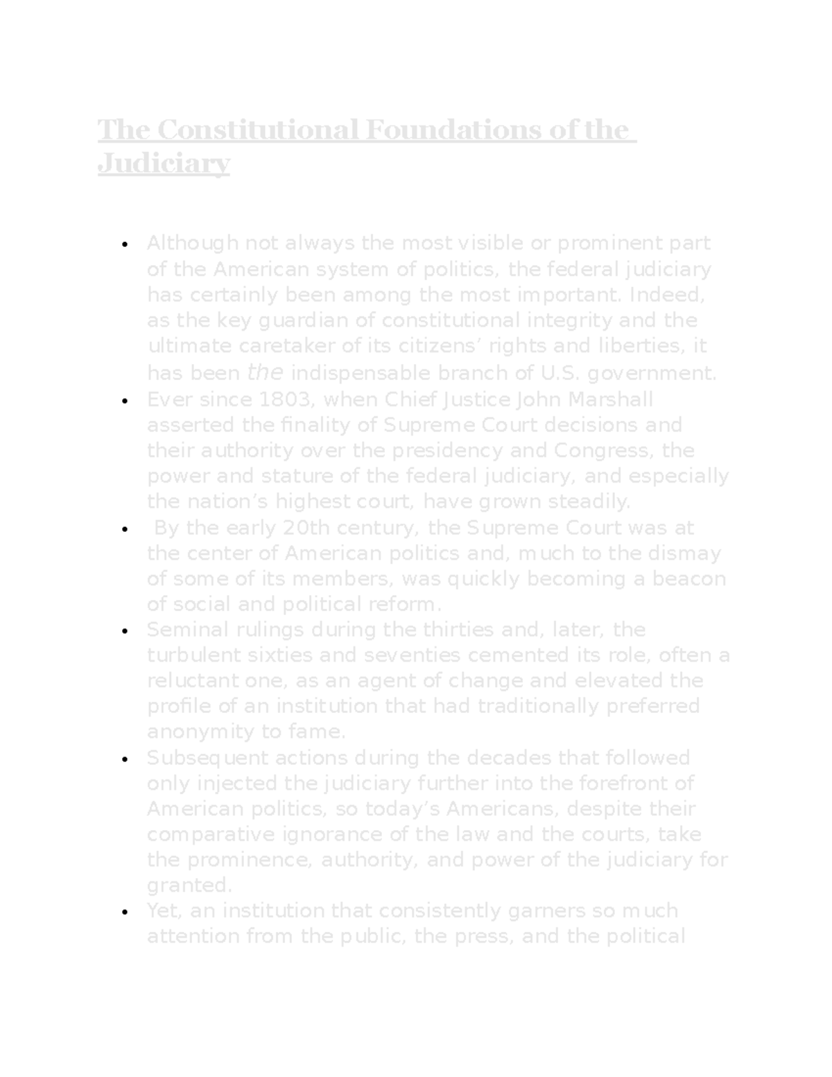 Week 3 notes on The Constitutional Foundations of the Judiciary - The ...