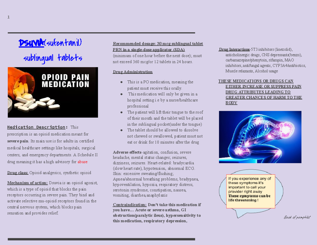 Brochure - 1 DSUVIA(sufentanil) sublingual tablets Medication ...