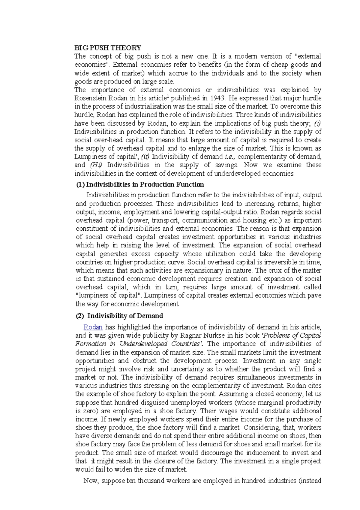 BIG PUSH Theory - Macro economics Notes - MG University - Studocu