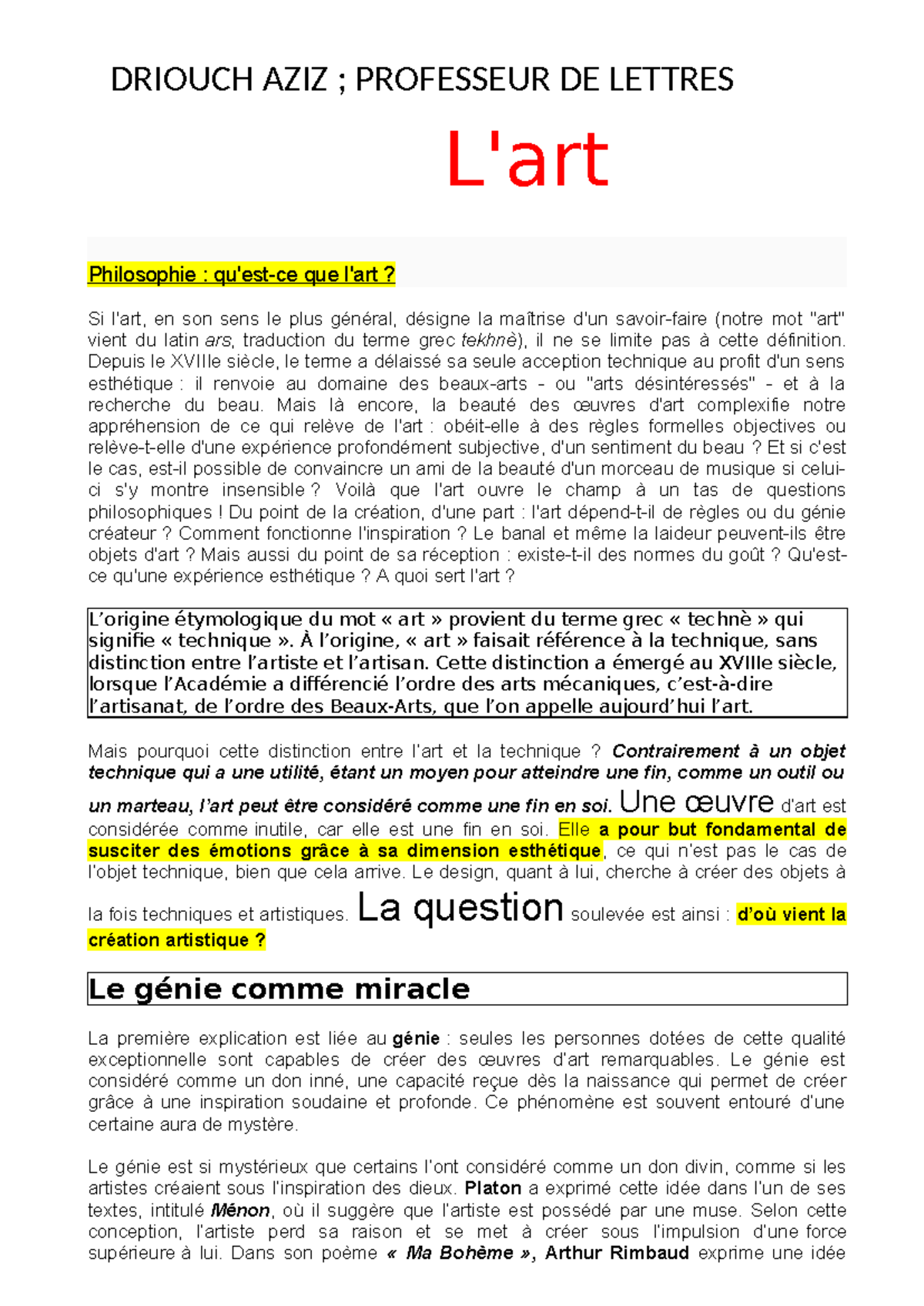ART Philo - DECOUVERTE - DRIOUCH AZIZ ; PROFESSEUR DE LETTRES L'art ...