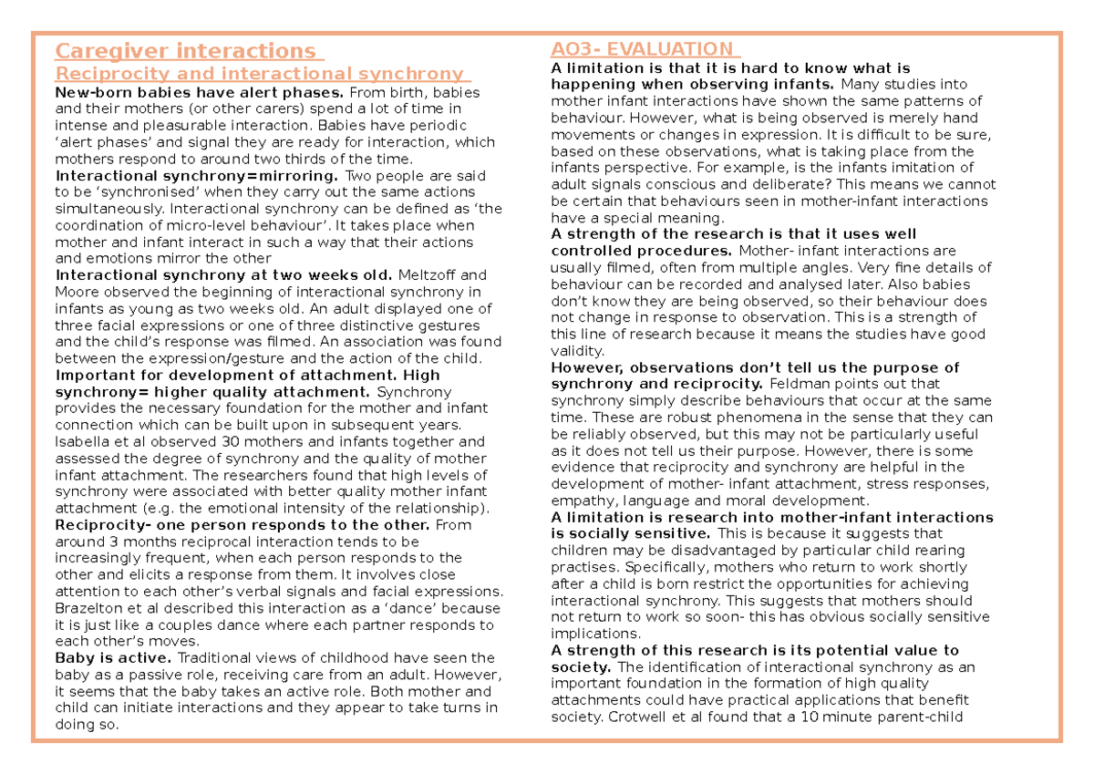 Caregiver interactions - Caregiver interactions Reciprocity and ...