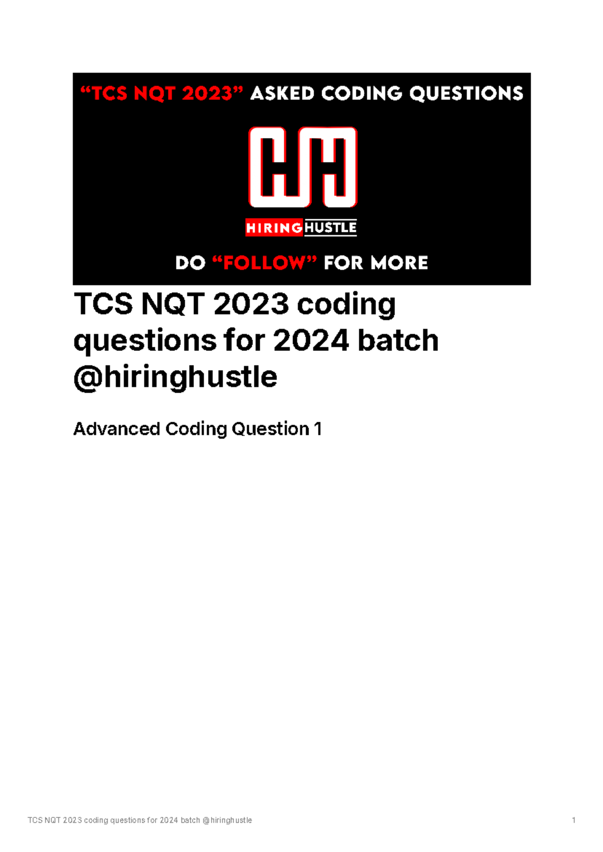 TCS NQT 2023 coding questions for 2024 batch @hiri 419f1c0c82cf44aca2fef035fbc52525 - Studocu