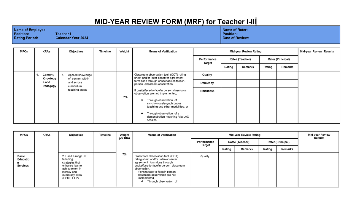 MID-YEAR- Review-FORM TI-TIII - MID-YEAR REVIEW FORM (MRF) for Teacher ...