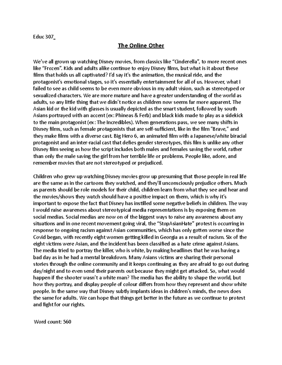 Educ - essay - Educ 307 The Online Other We've all grown up watching ...