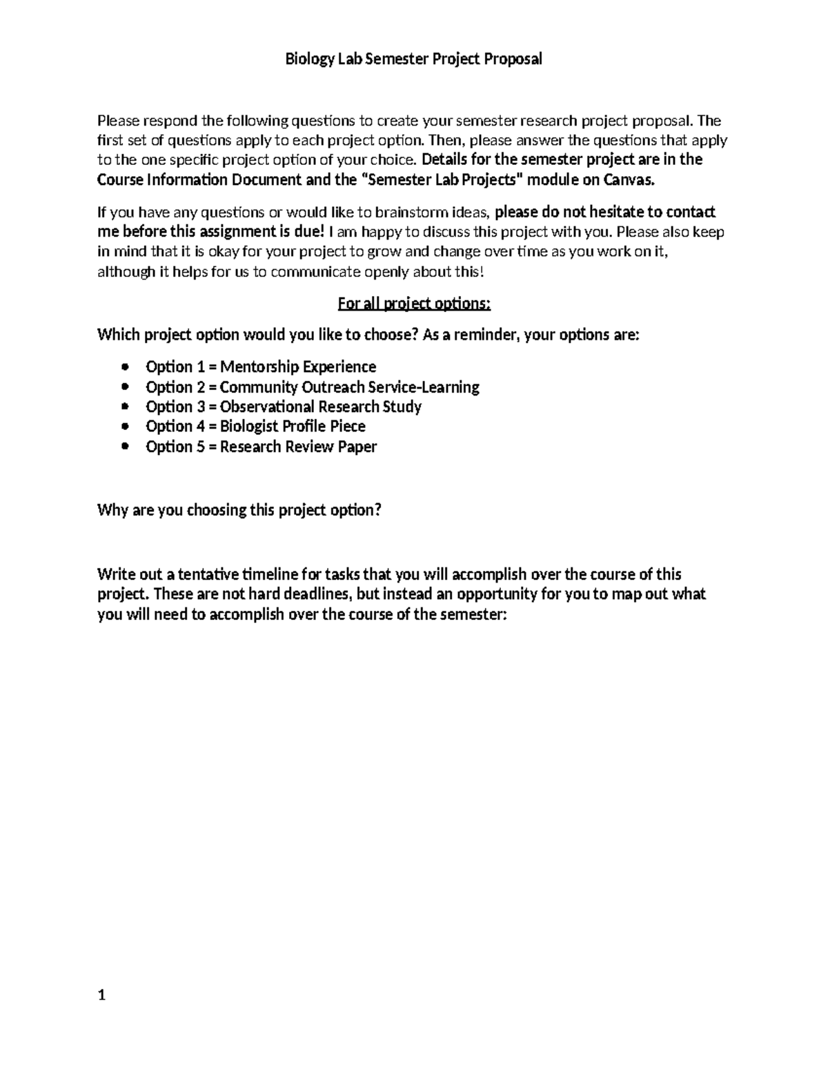 Proposal - Lab Semester Project - Please respond the following ...