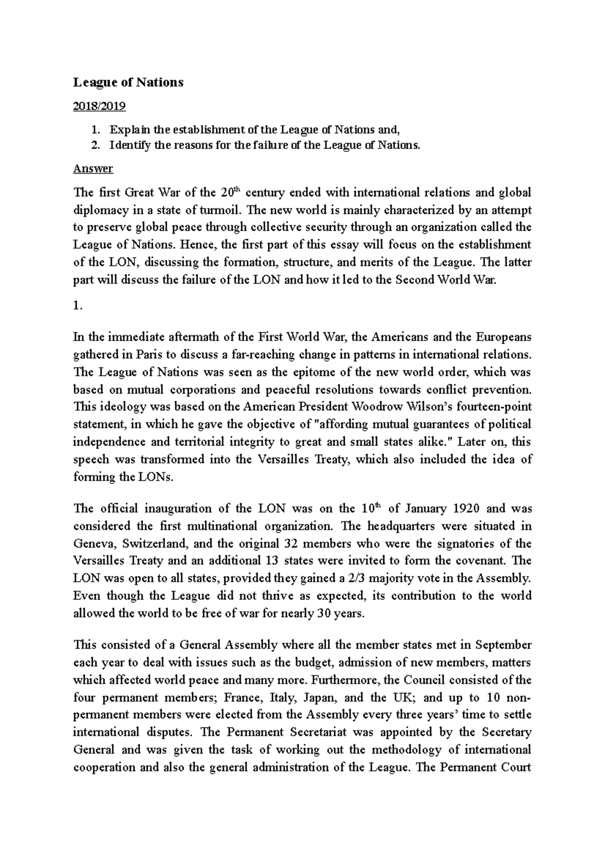 League of Nations - League of Nations 2018/ 1. Explain the ...