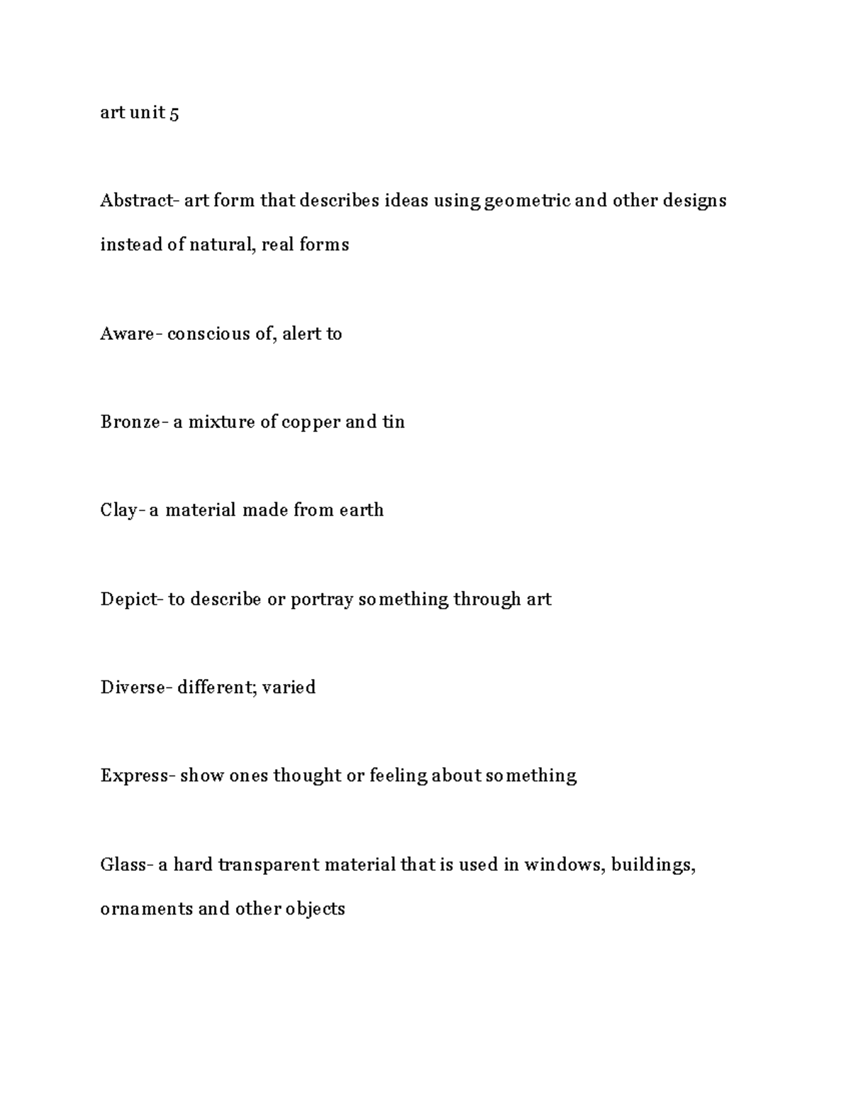Drawing topics unit 5 notes and definitions - art unit 5 Abstract- art ...