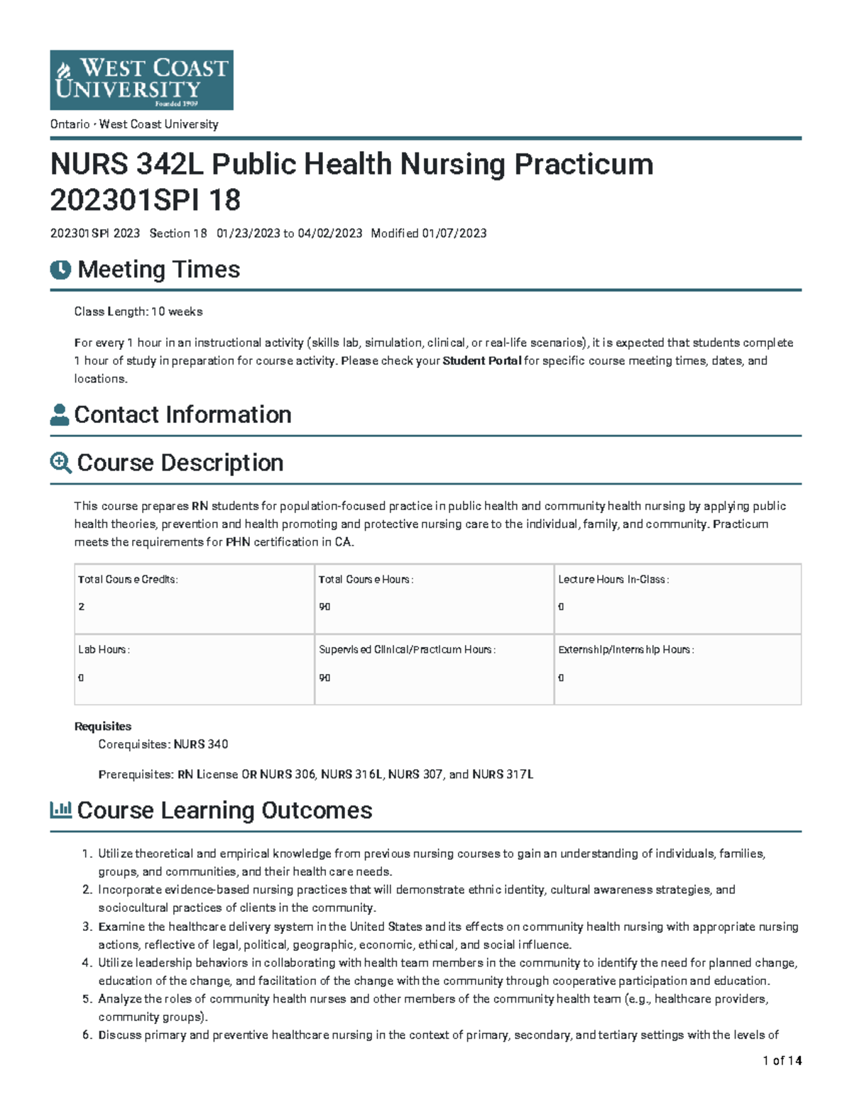 NURS 342L Public Health Nursing Practicum 202301 SPI 18 202301 SPI 2023 ...