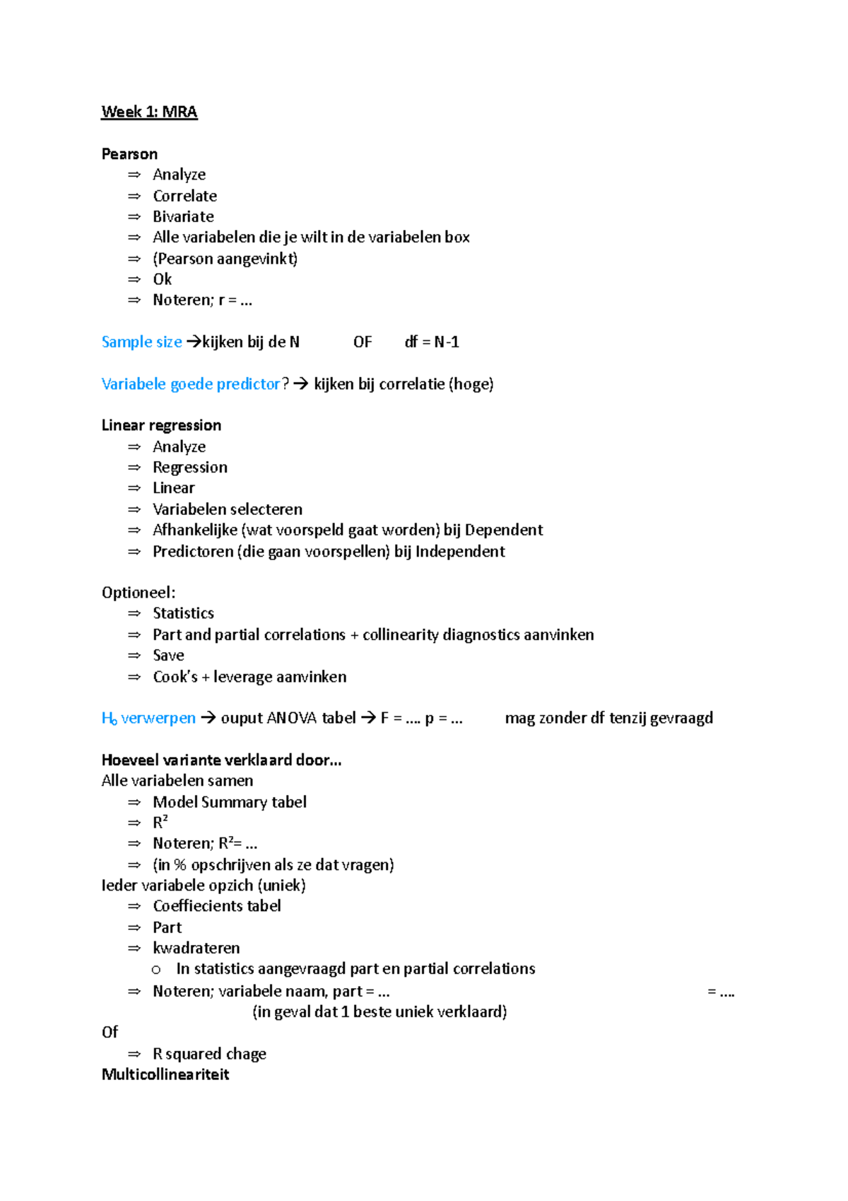 MVDA spss stappenplan - Week 1: MRA Pearson Analyze Correlate Bivariate ...