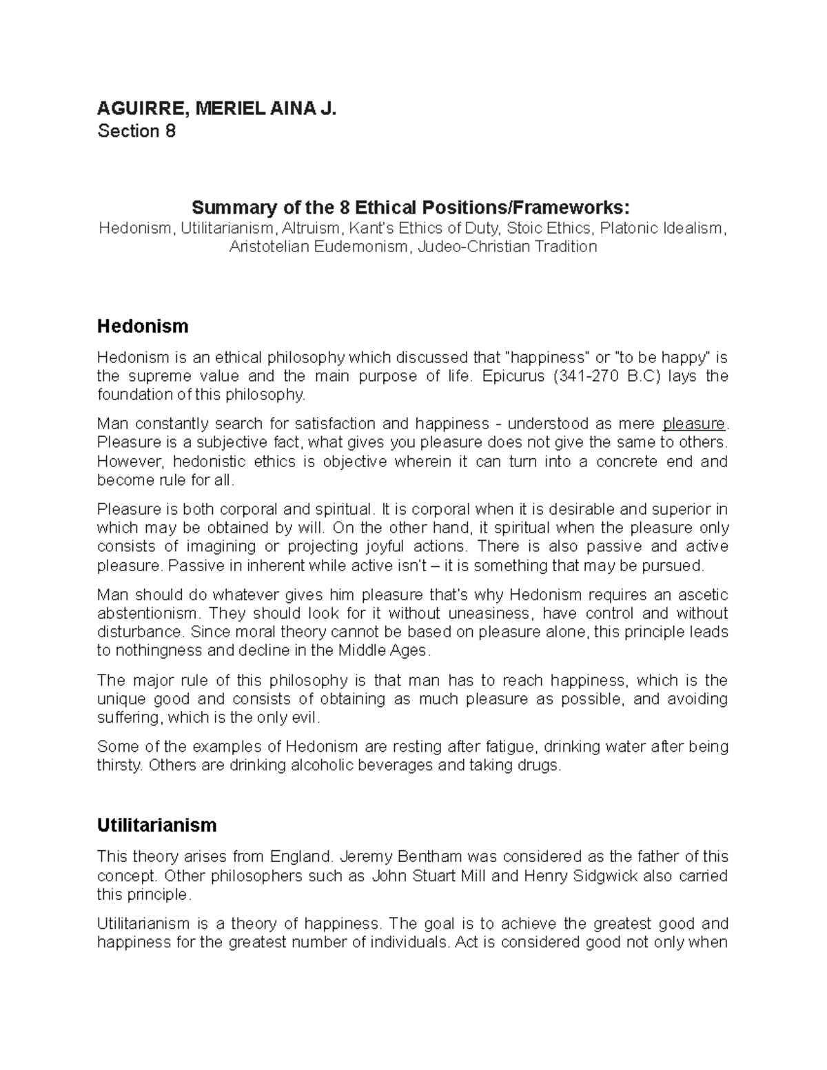 Ethics Summary - AGUIRRE, MERIEL AINA J. Section 8 Summary of the 8 ...