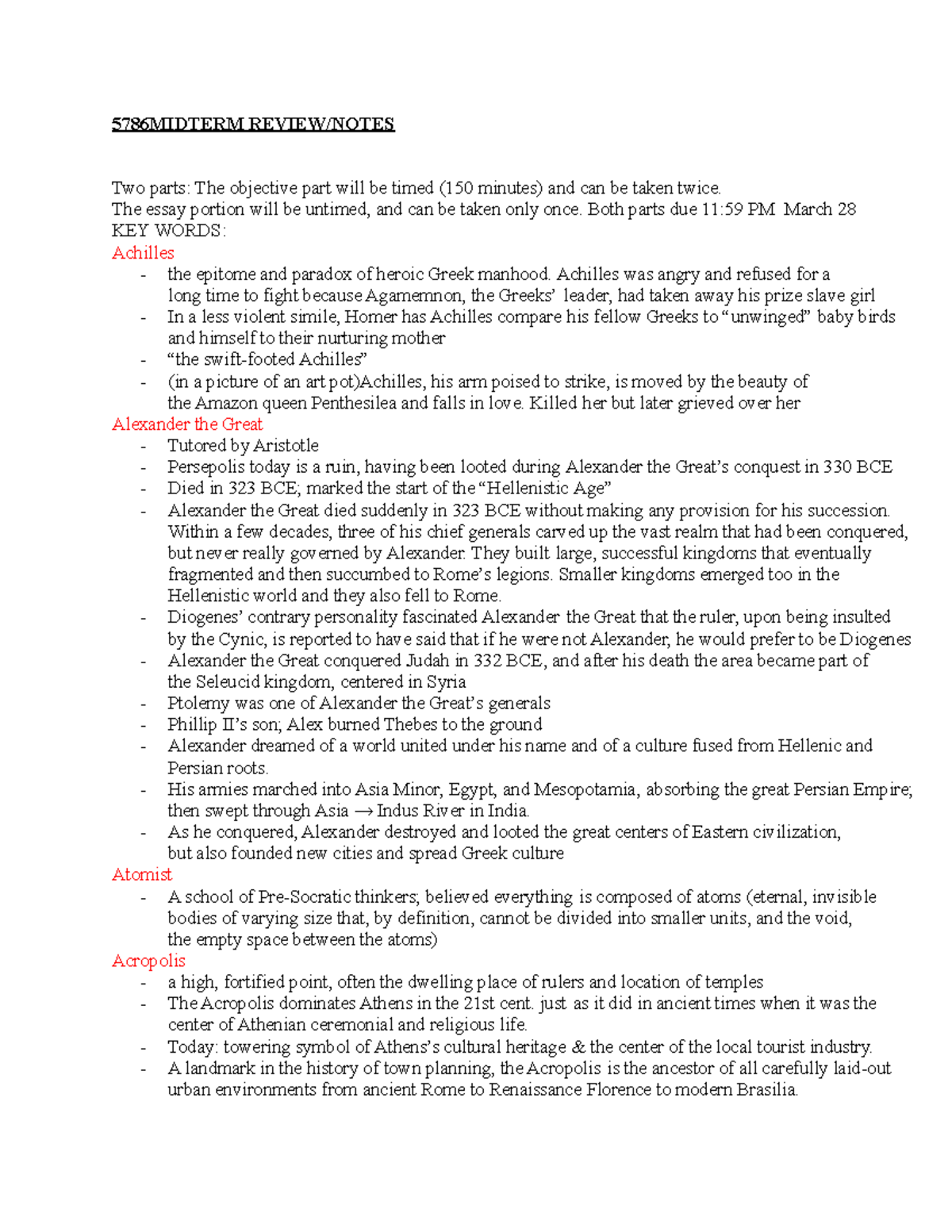 Midterm Review - General Humanities I - 5786MIDTERM REVIEW/NOTES Two ...