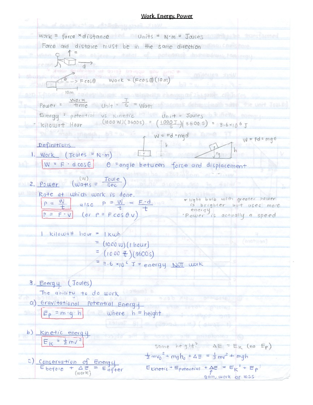 Work-energy-powe exam notes - Work, Energy, Power - Studocu