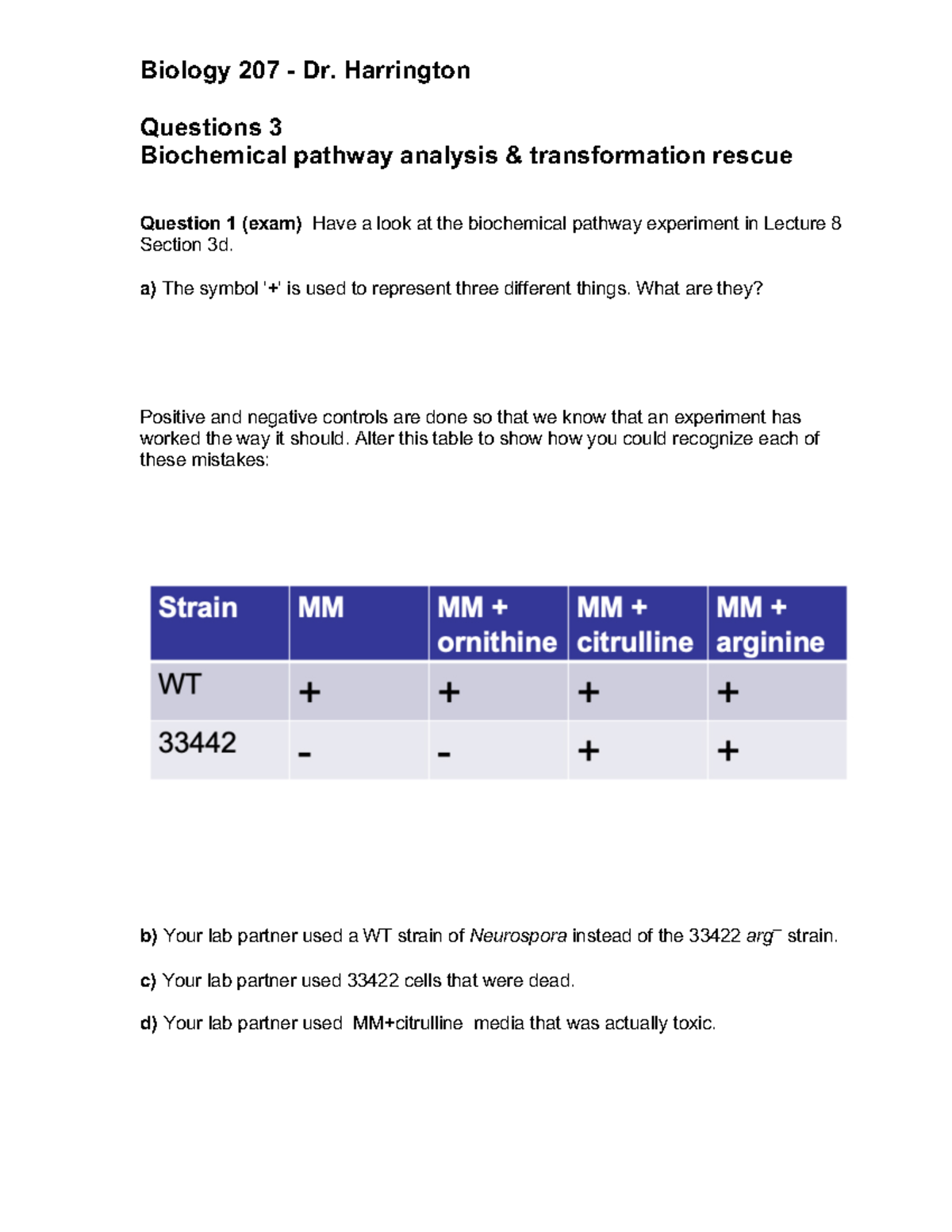 B207pq03 - .LLL - Biology 207 - Dr. Harrington Questions 3 Biochemical ...