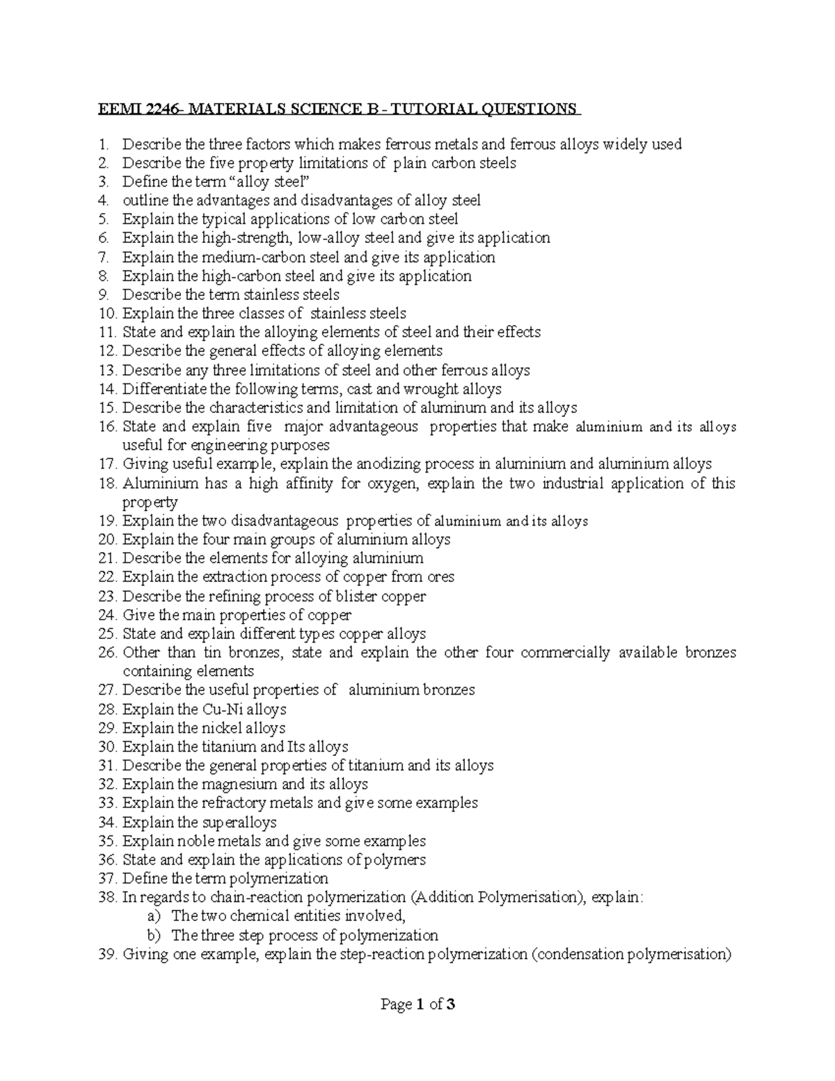 Material Science - practice questions. - EEMI MATERIALS SCIENCE B ...