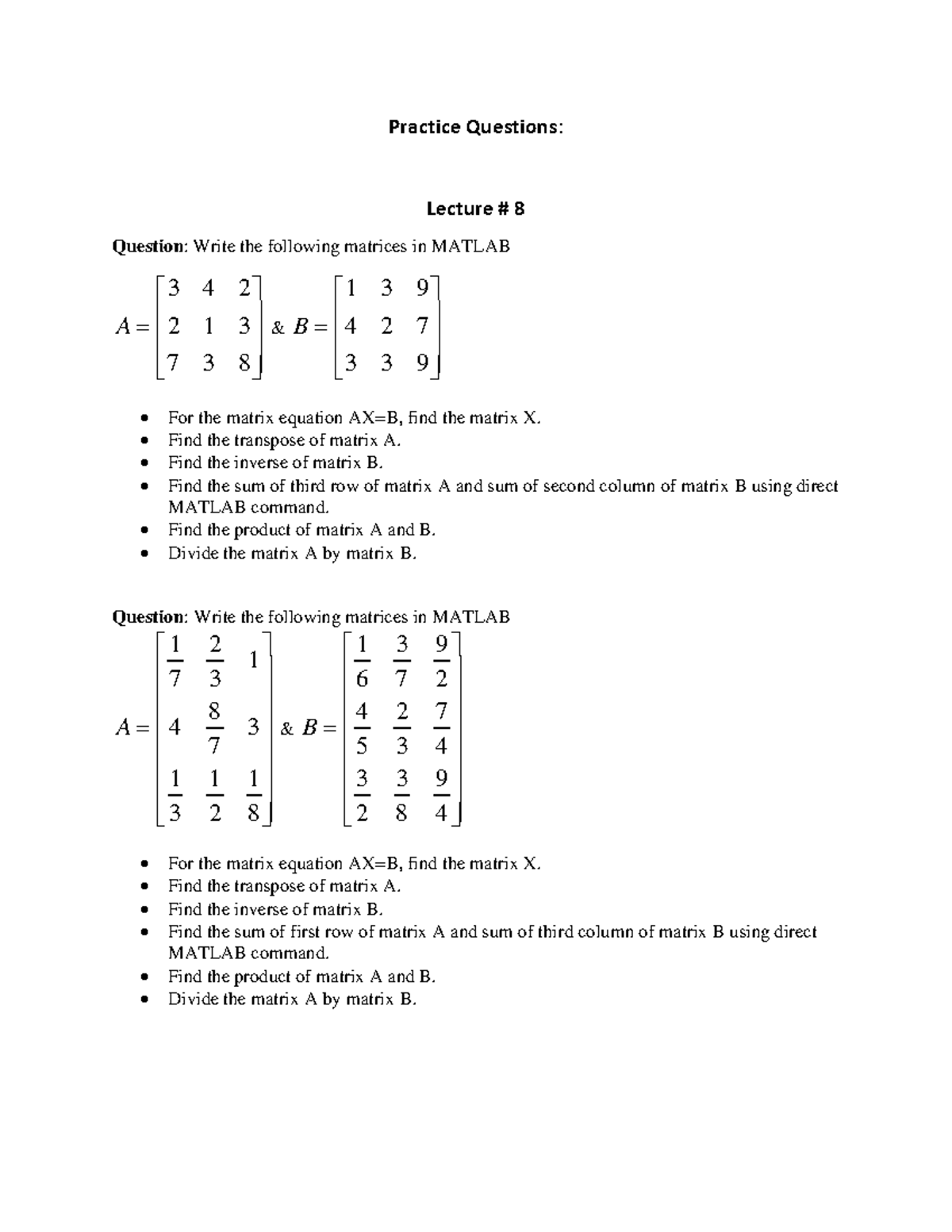 Practice Questions MTH643 - Practice Questions: Lecture # 8 Question: Write the following ...