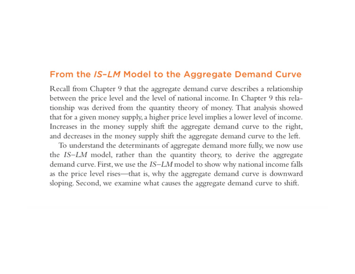 From the IS-LM Model to the Aggregate Demand Curve - MACRO ECONOMICS ...