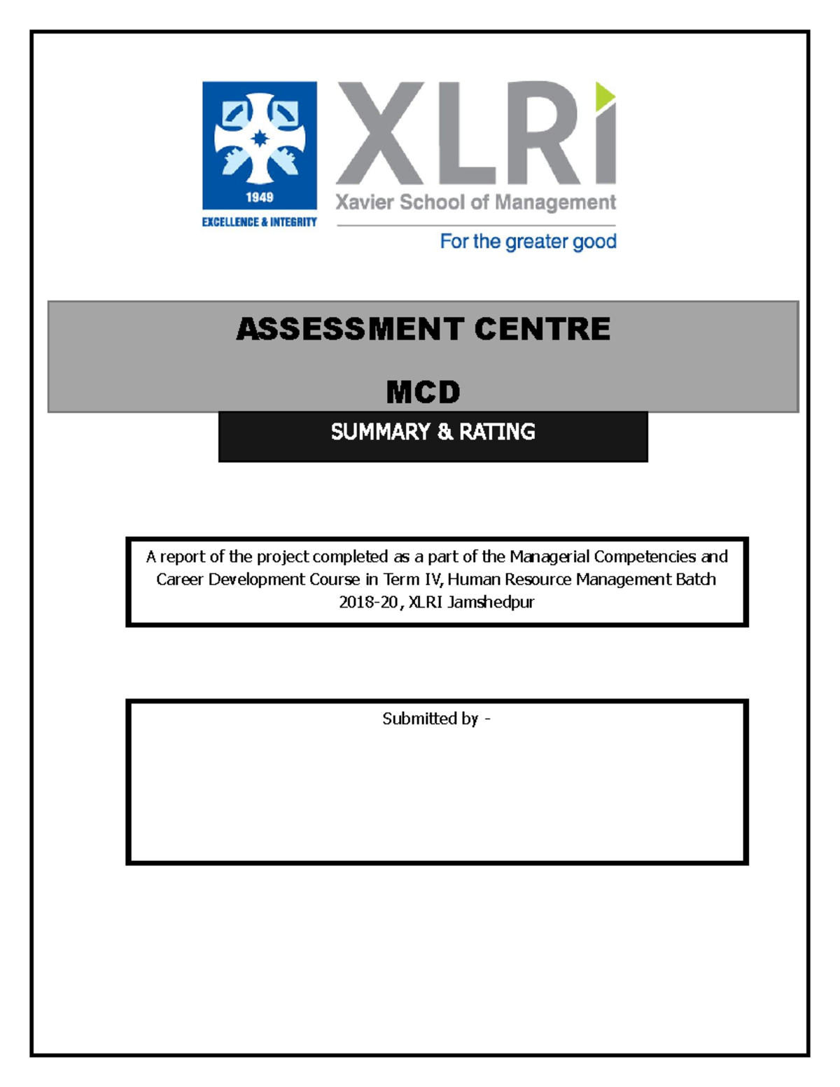 MCCD Summary - ASSESSMENT CENTRE MCD SUMMARY & RATING A report of the ...