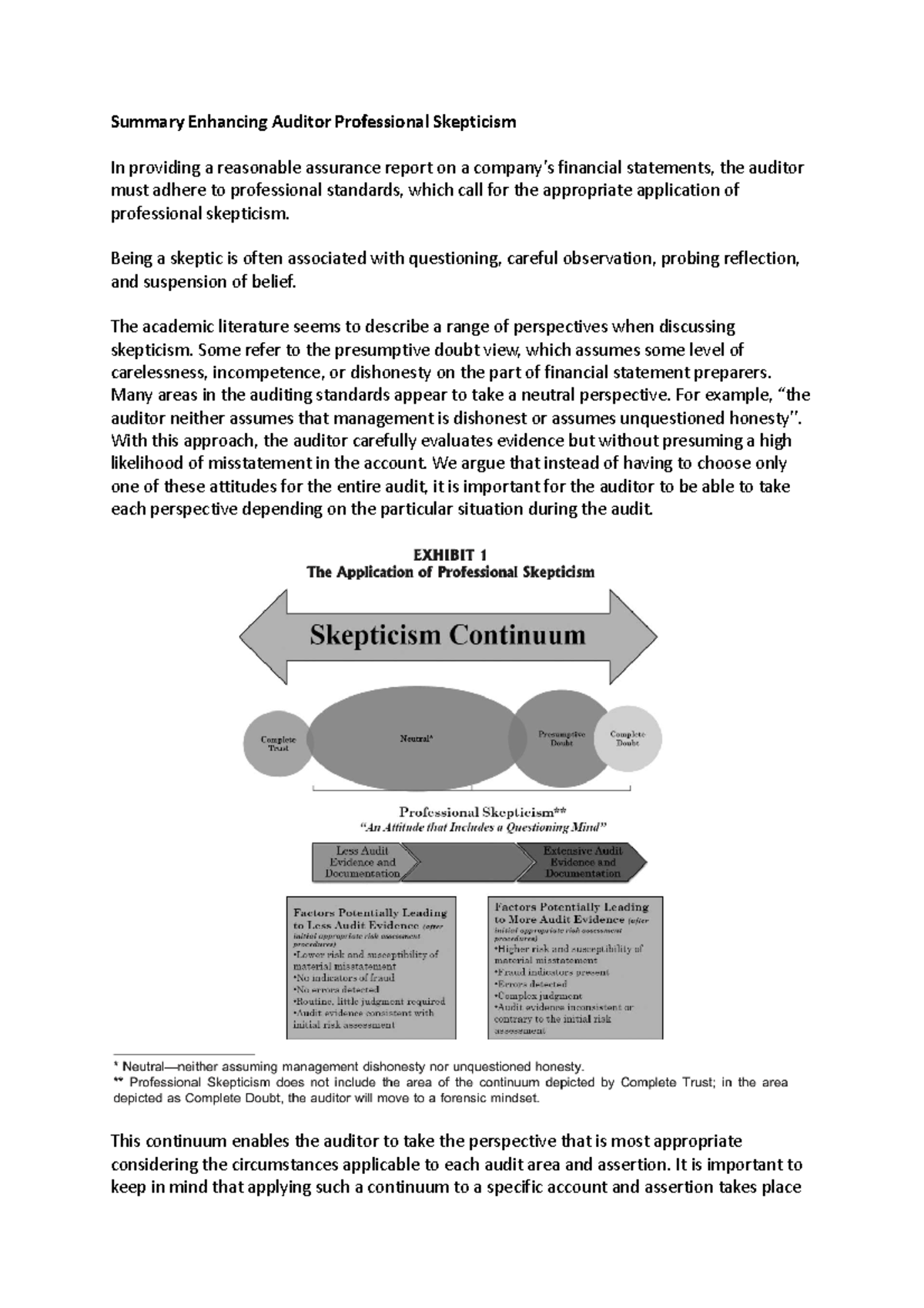 Summary Enhancing Auditor Professional Skepticism - Being a skeptic is ...